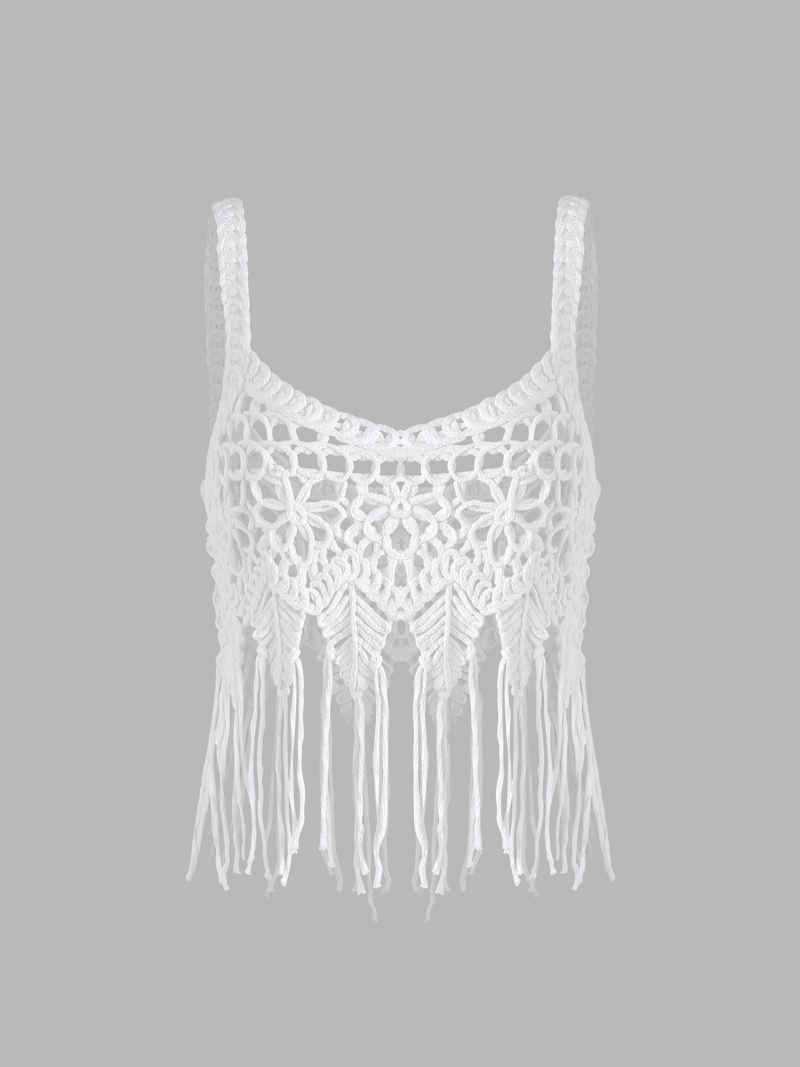 Solid Crochet Tassel Tank Top For Vacation