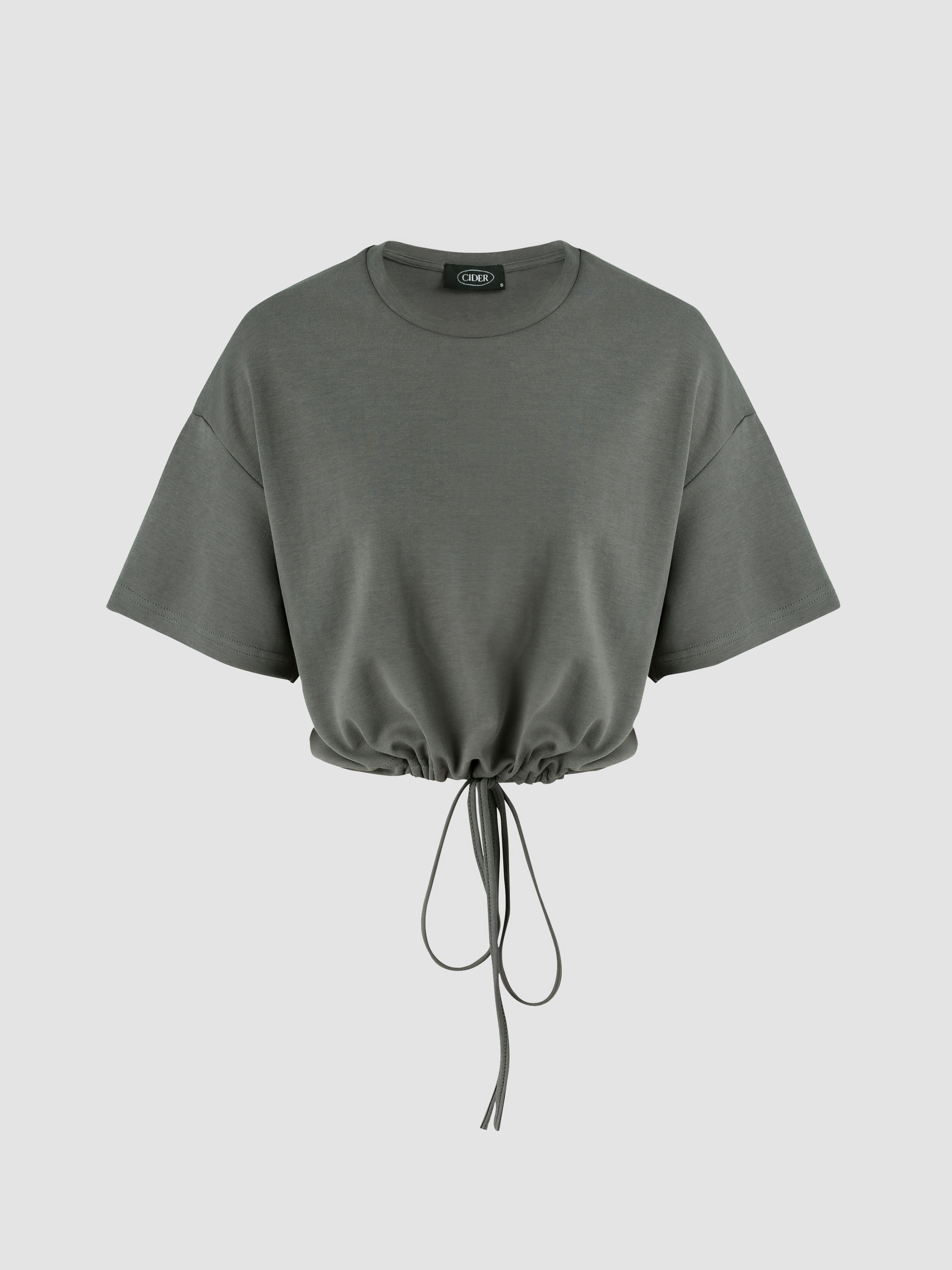 Solid Drawstring Tie Back Crop Top - Cider