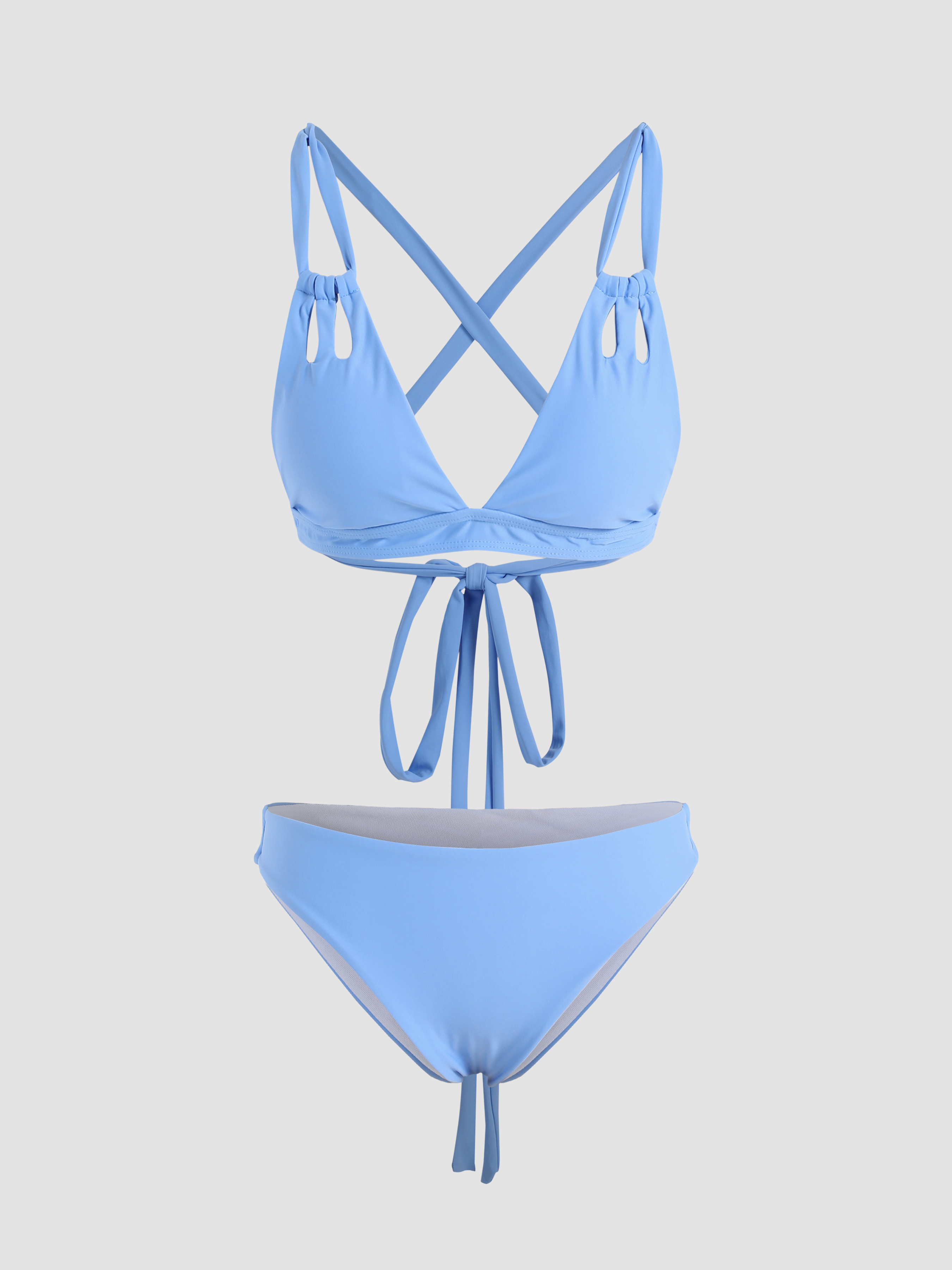 Solid Strappy Tie Back Bikini Set - Cider