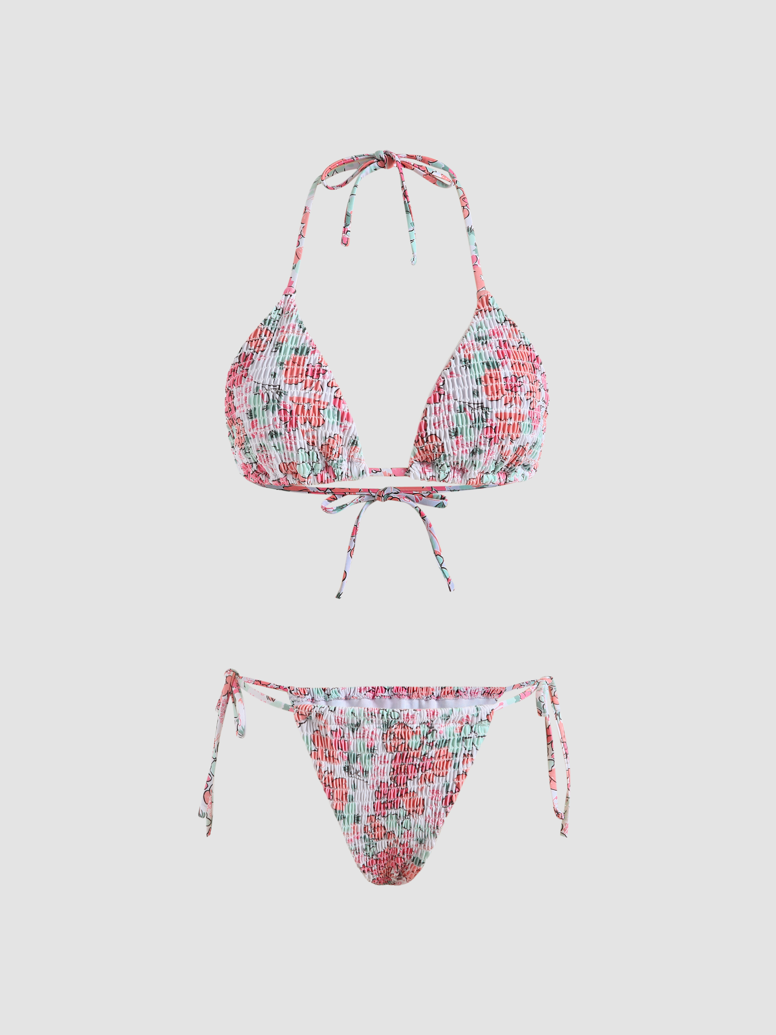 Floral Smocked Triangle Bikini Set - Cider
