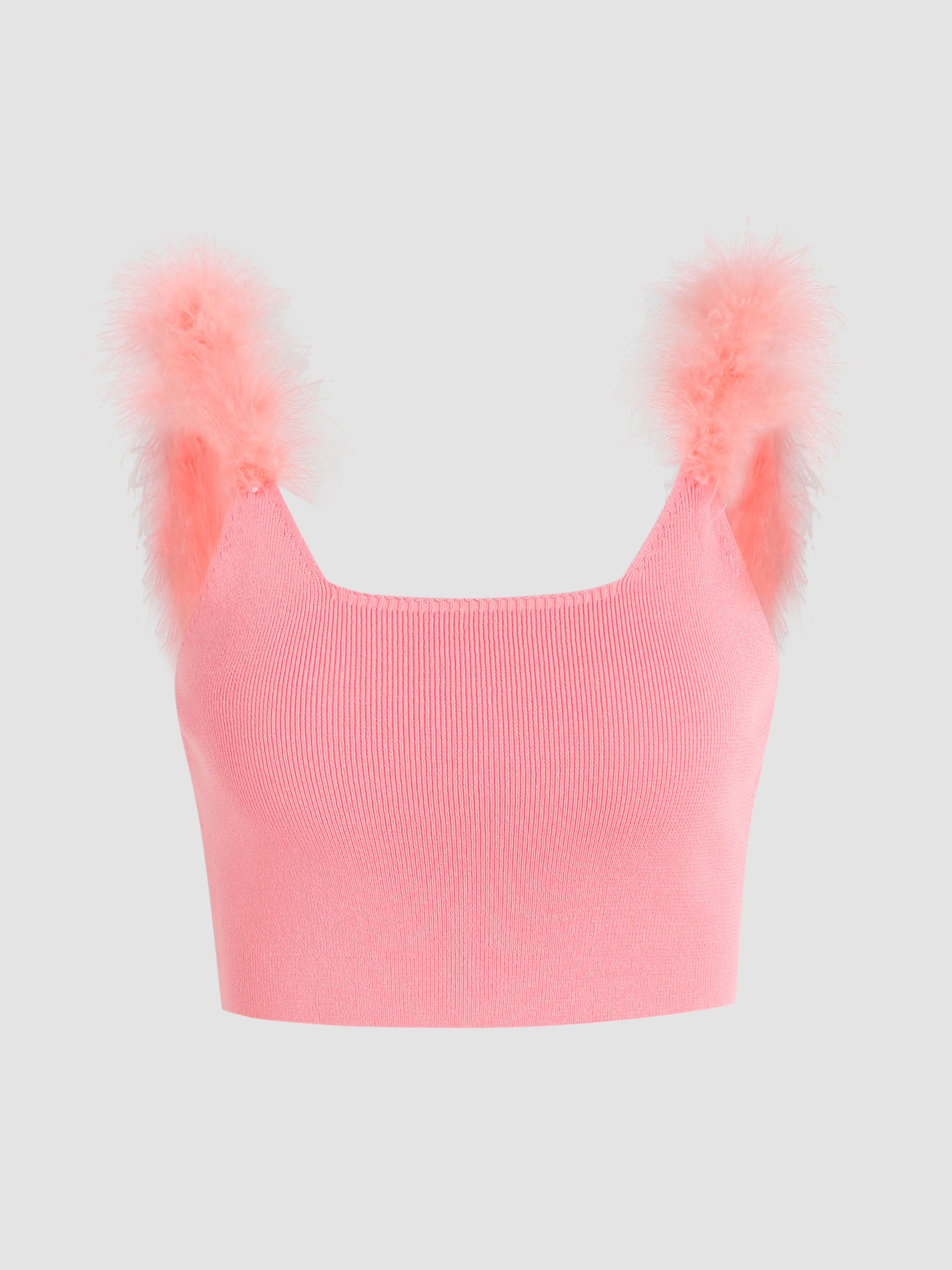Solid Fuzzy Shoulder Knit Tank Top For Vacation
