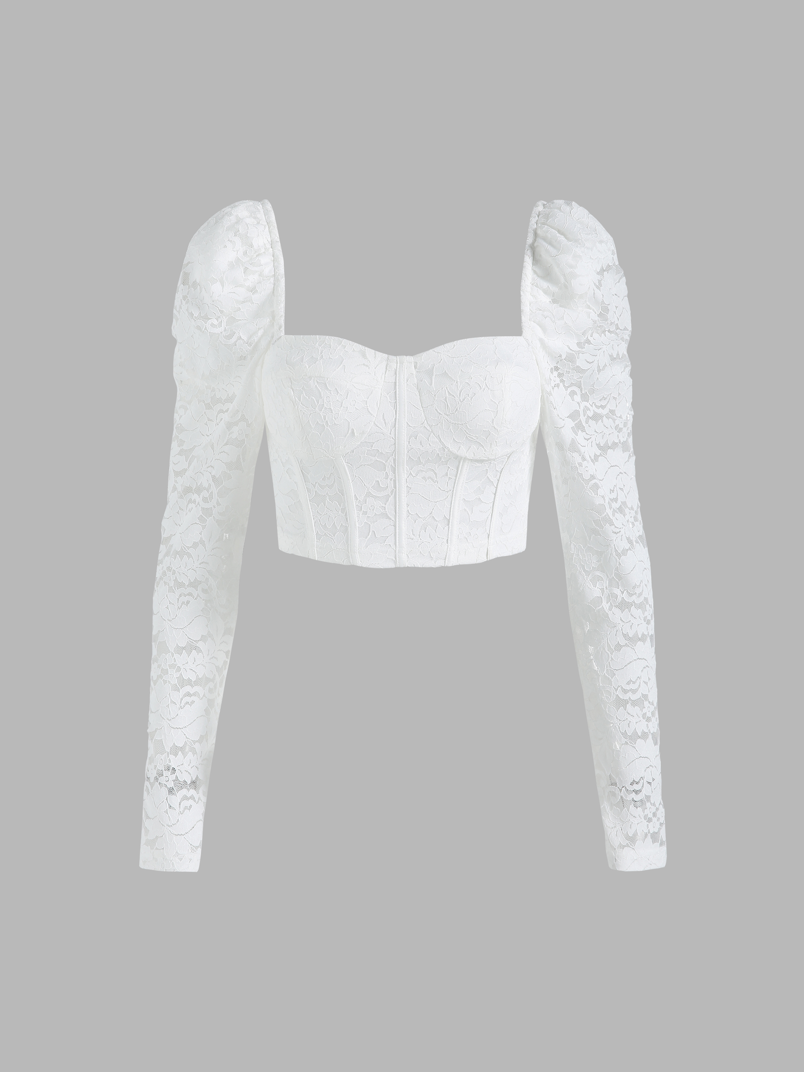 Solid Floral Lace Corset Crop Top - Cider