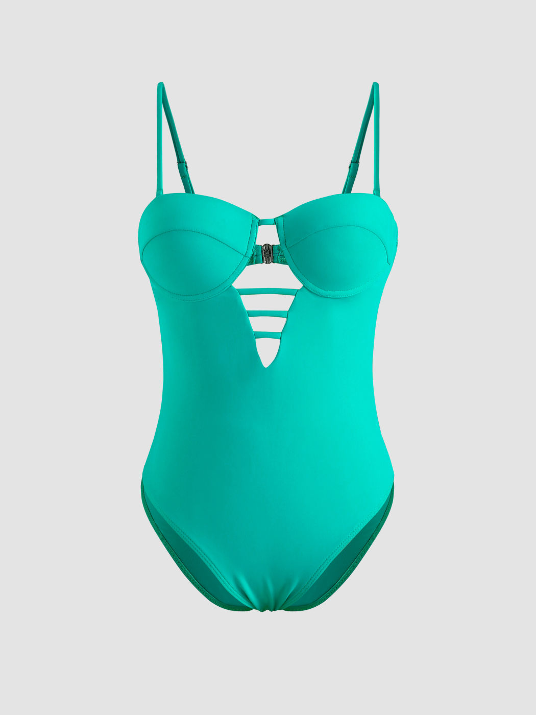 Solid Hollow Out Underwire One Piece Swimsuit Cider