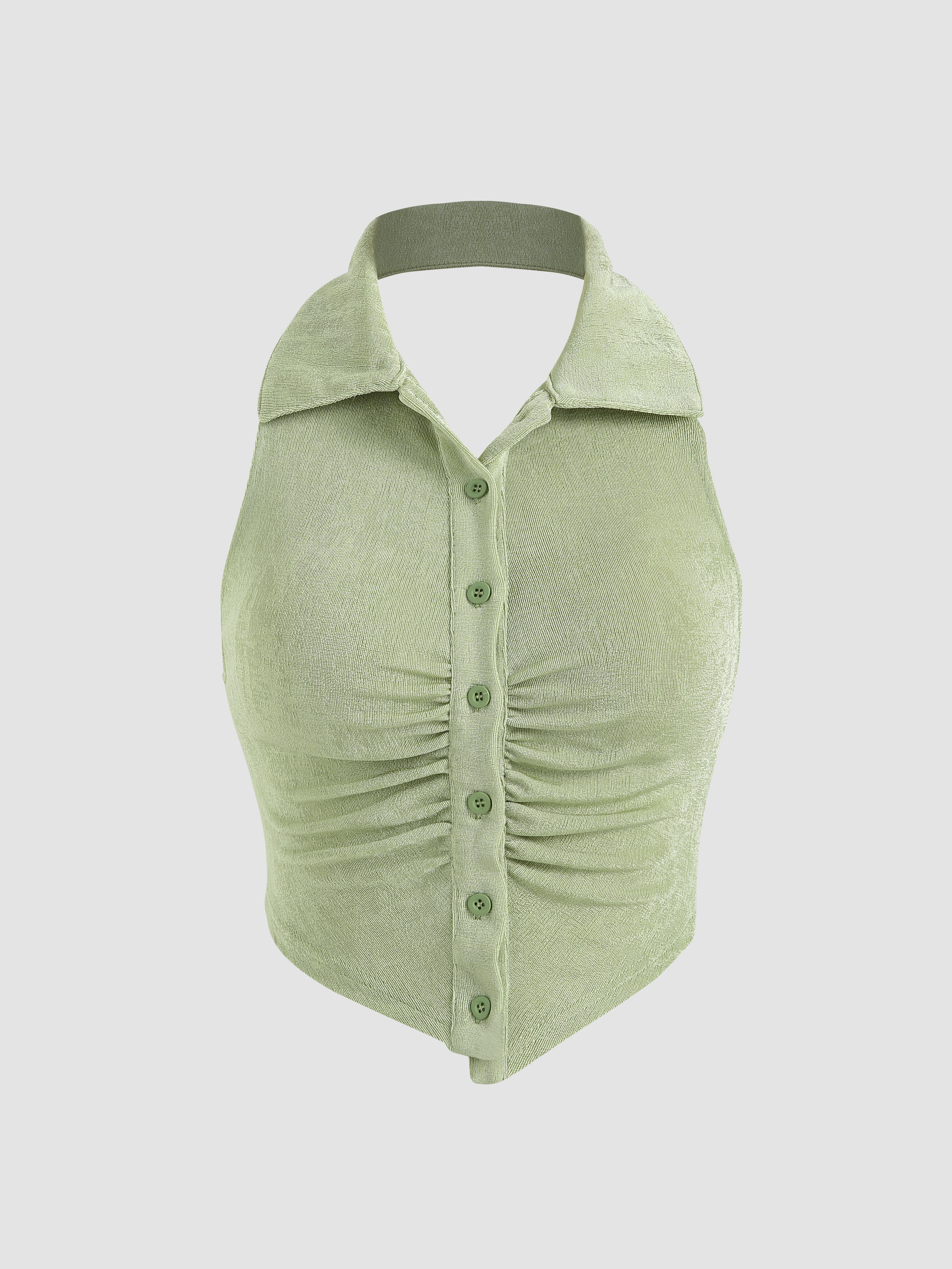 Solid Button Up Halter Waistcoat Top - Cider