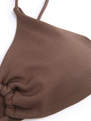 Solid O-Ring Front Tied Bikini Set - Cider