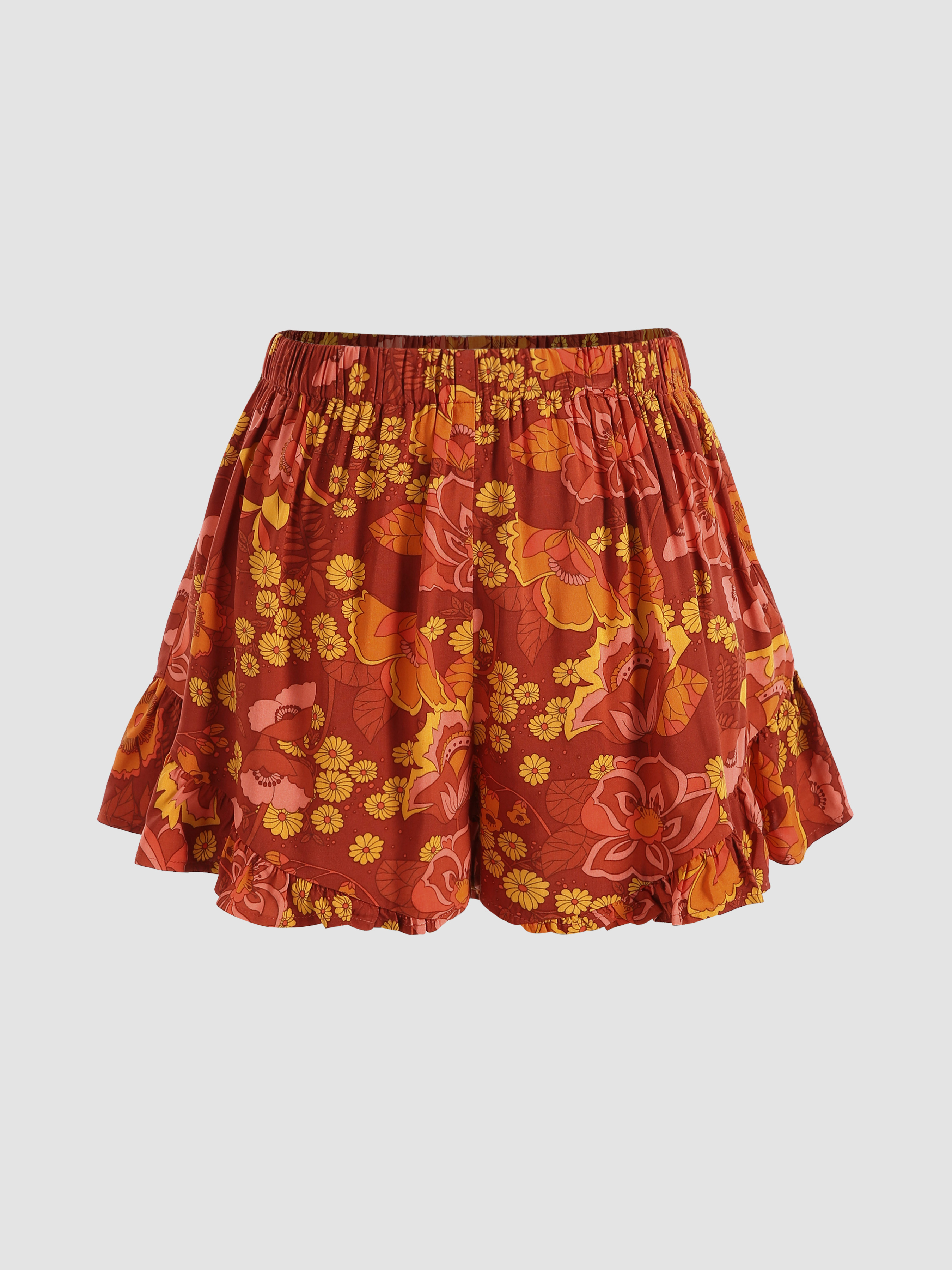 Blossom Floral Ruffle Mini Shorts - Cider