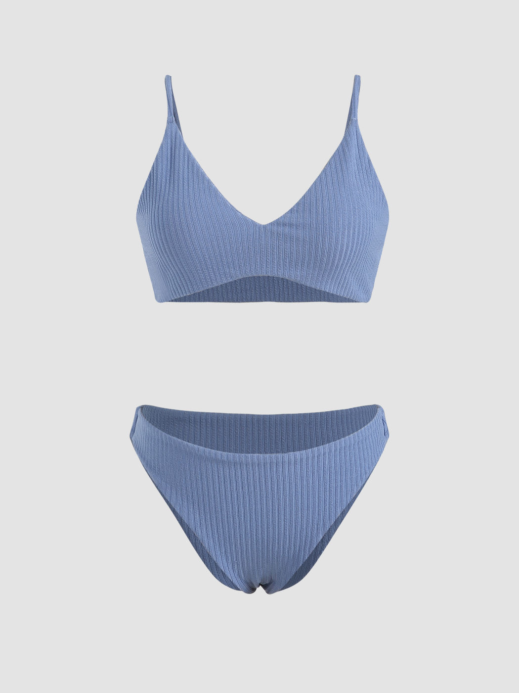 Solid Rib Knit Triangle Bikini Set - Cider