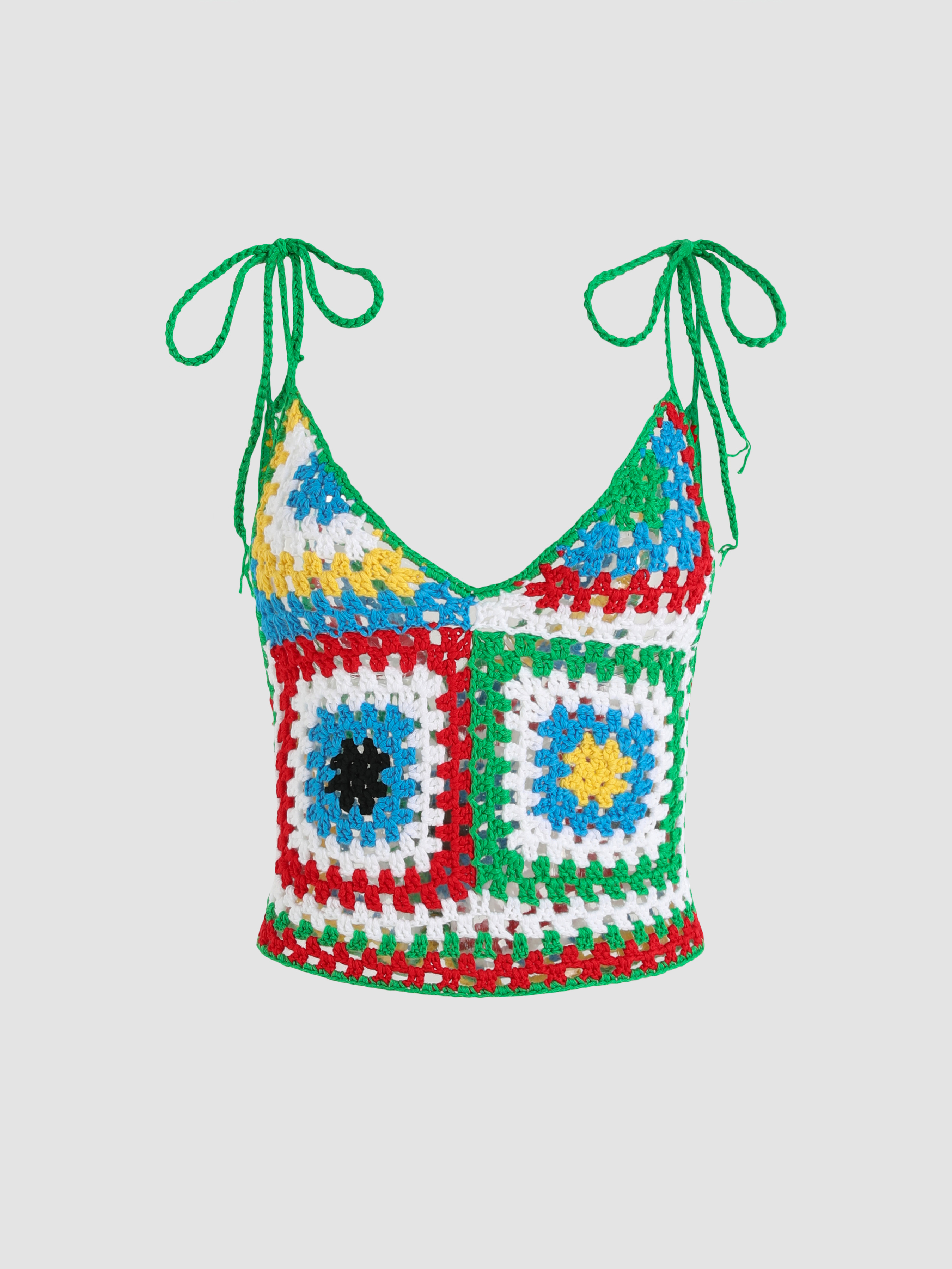 Color Block Cami Crochet Top For Vacation
