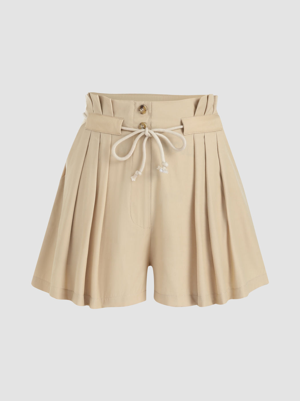 Solid Pleated Shorts For Vacation