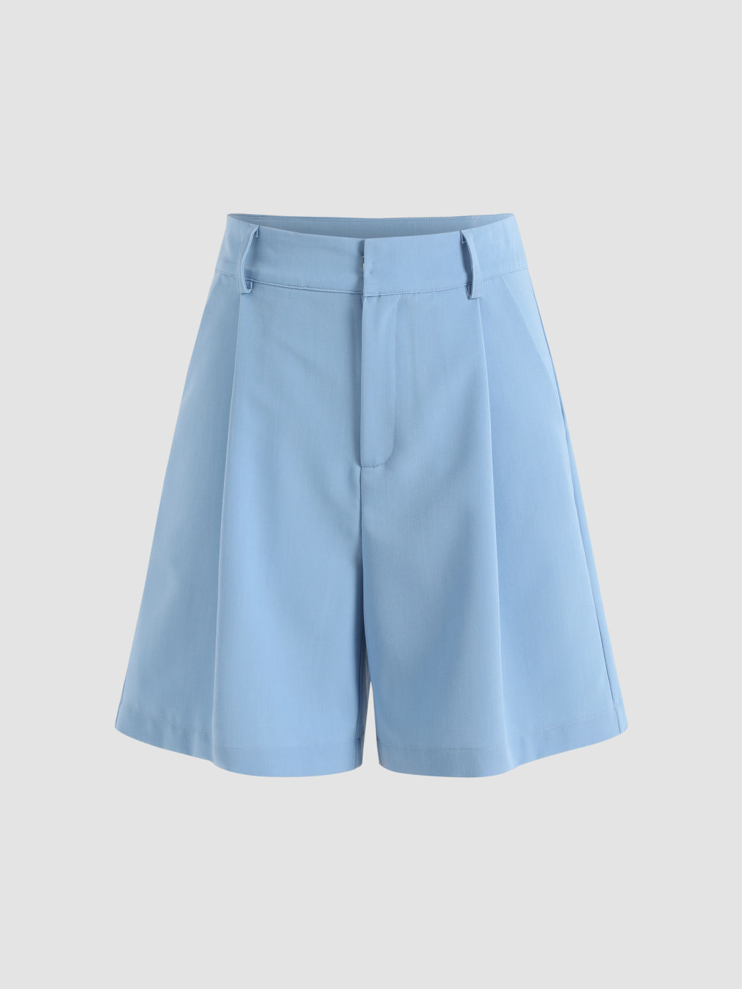 Solid Pleated Midi Shorts