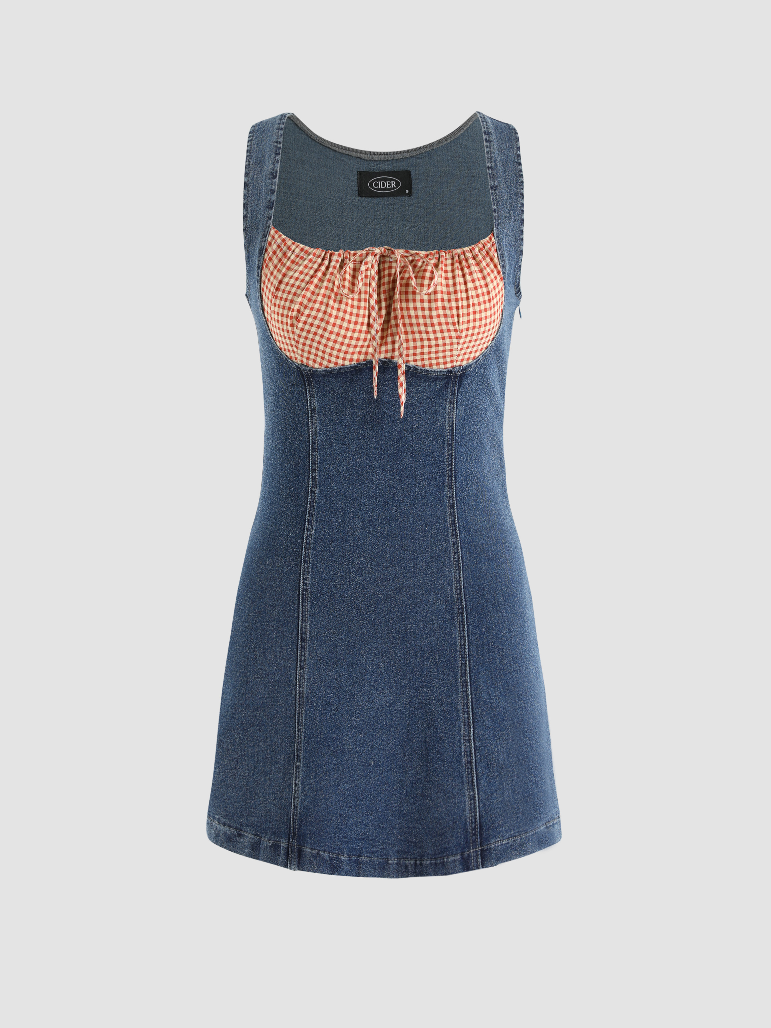 Check Patchy Denim Mini Dress - Cider