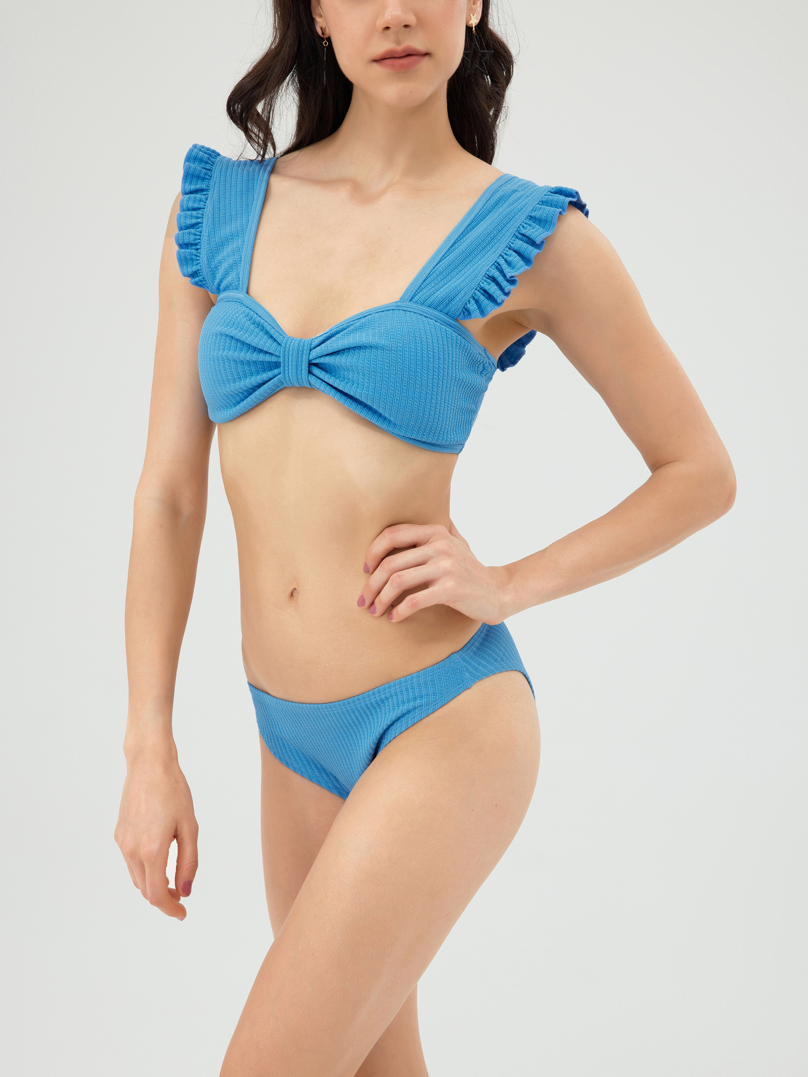 Solid Ruffle Rib Bikini Set - Cider