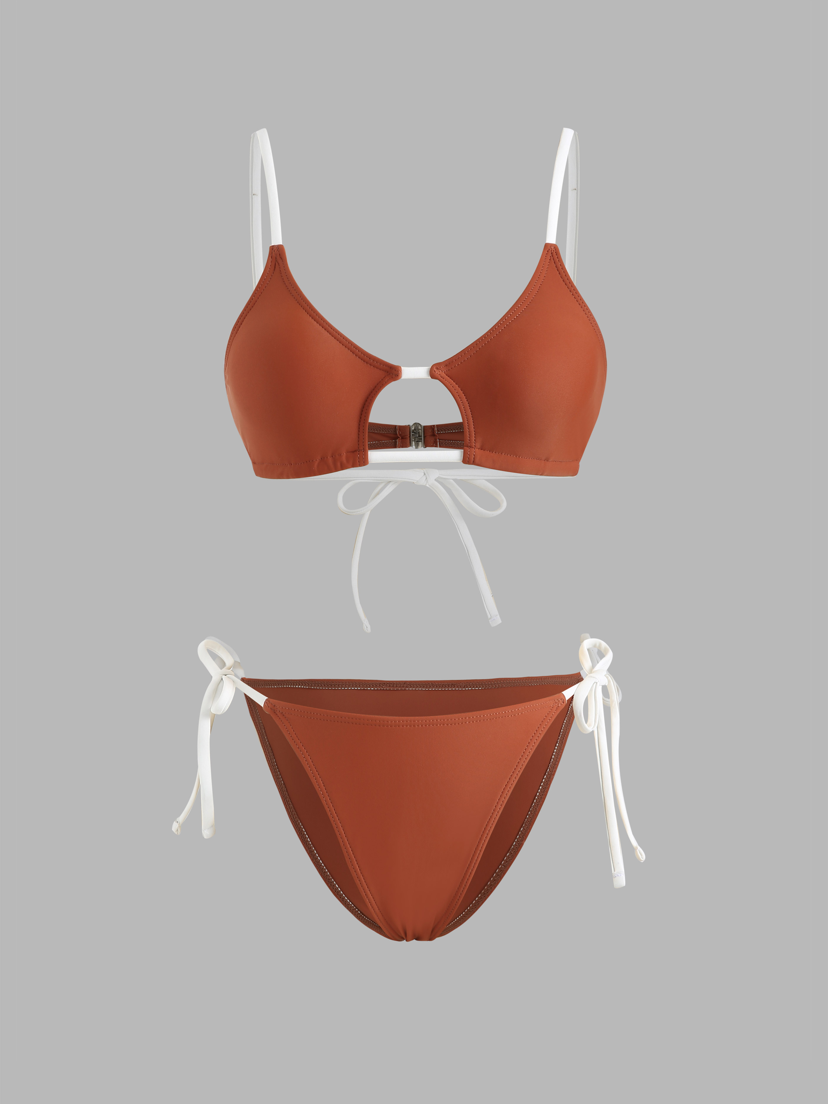 Solid Cut Out Bikini Set - Cider