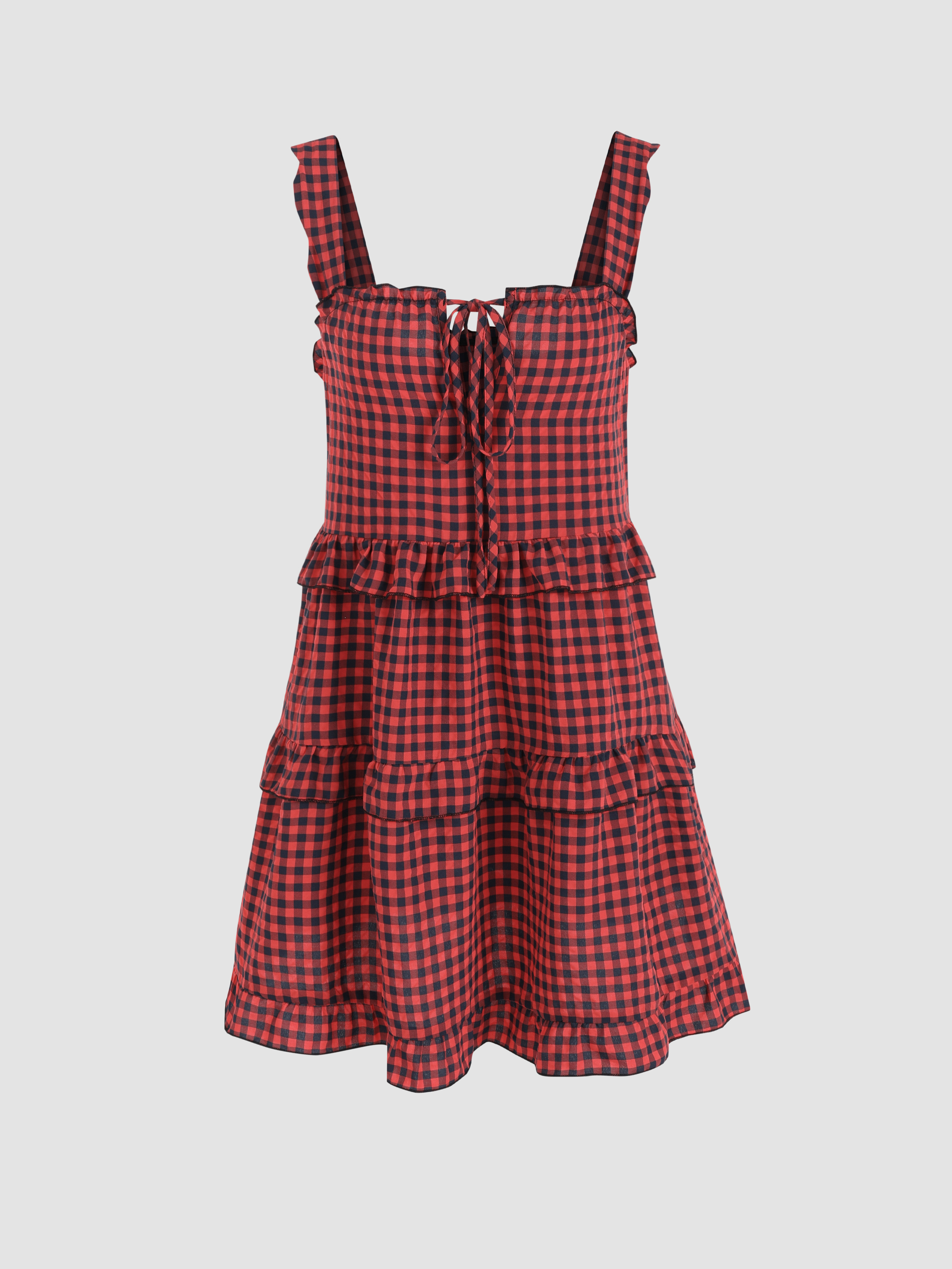 Check Print Mini Ruffle Dress - Cider