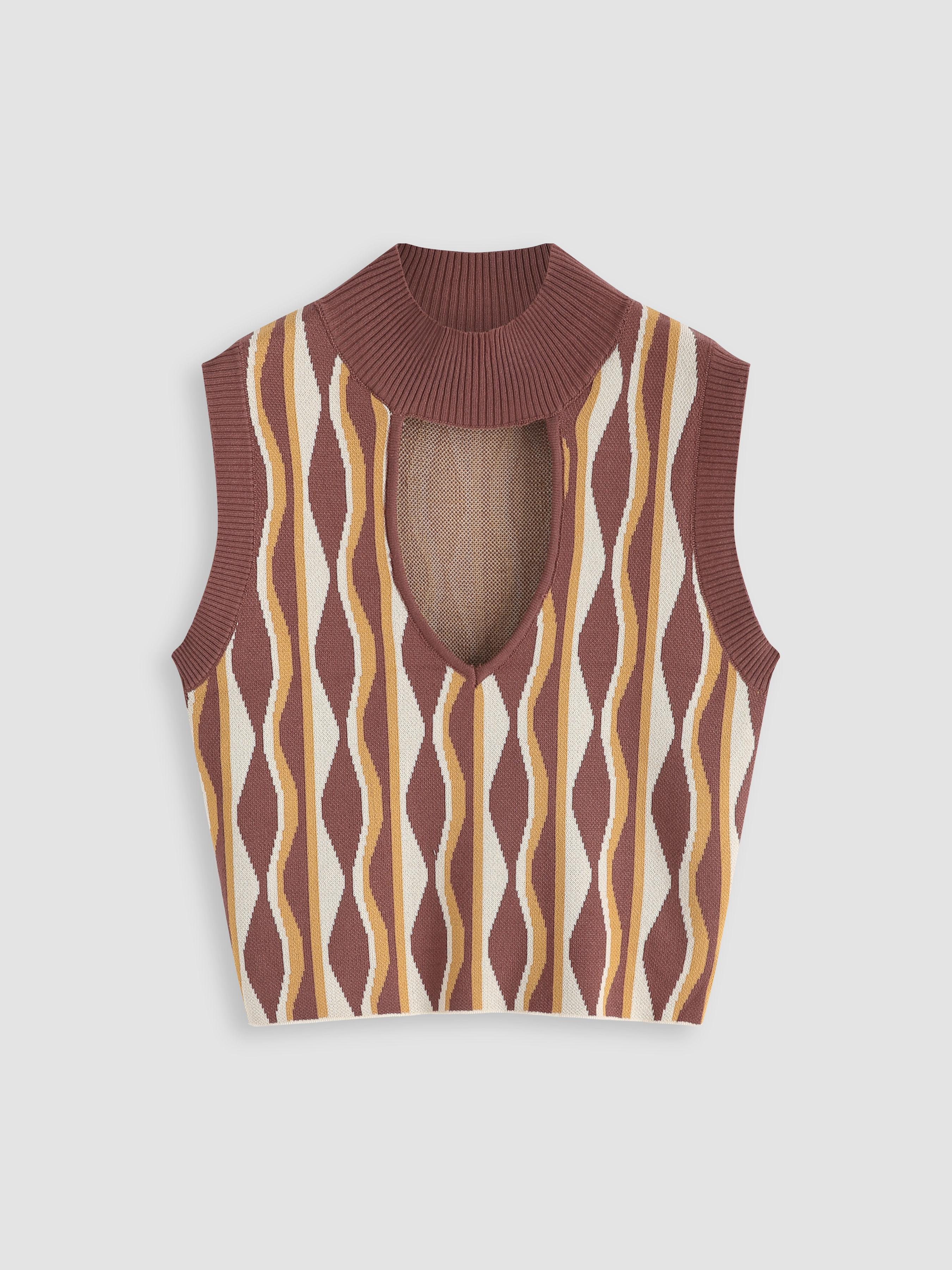Knit Fabric Geometric Keyhole Neck Knit Tank Top For Vacation