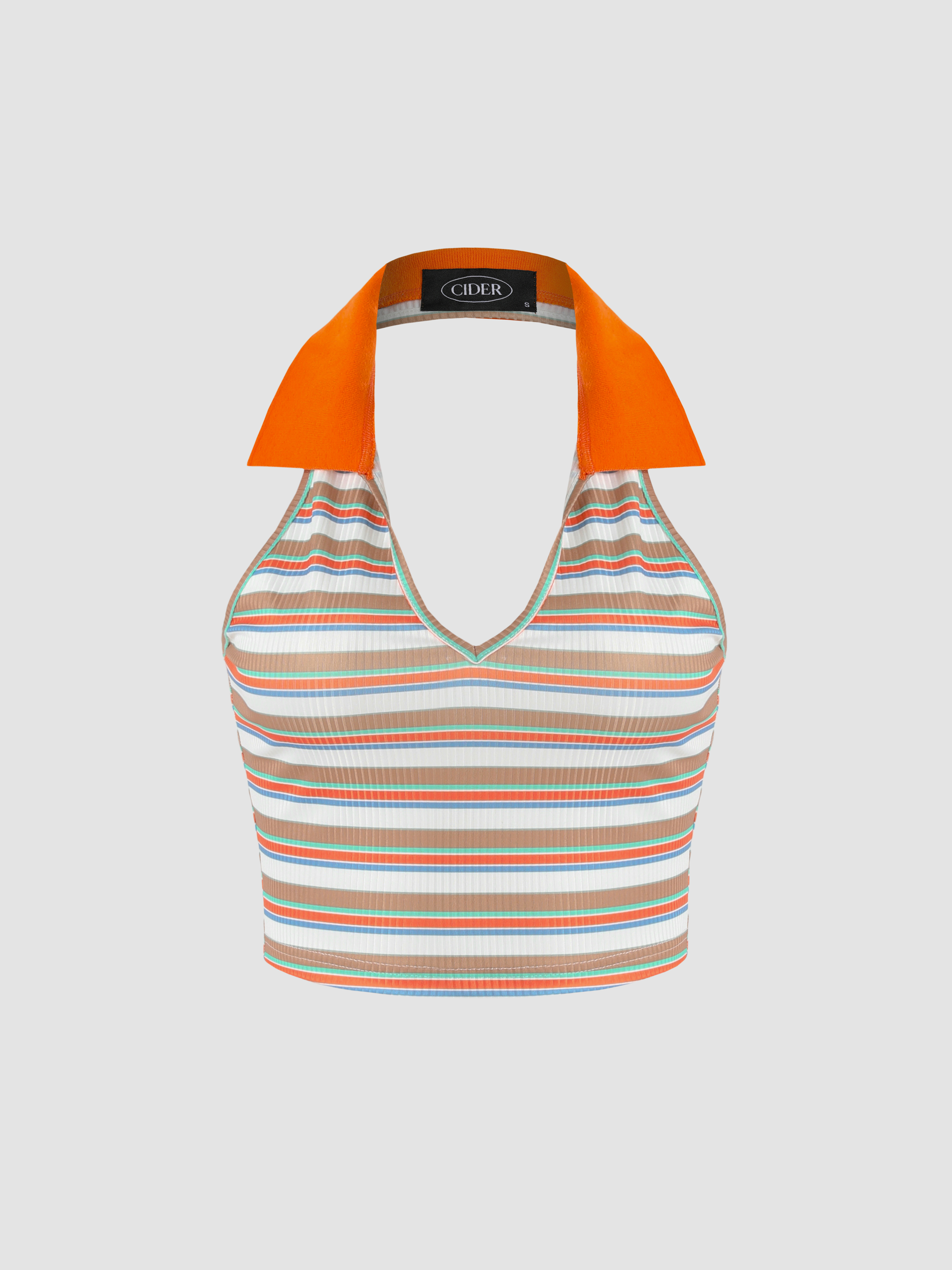 Stripe Pattern Halter Crop Top For Party/Clubbing Vacation