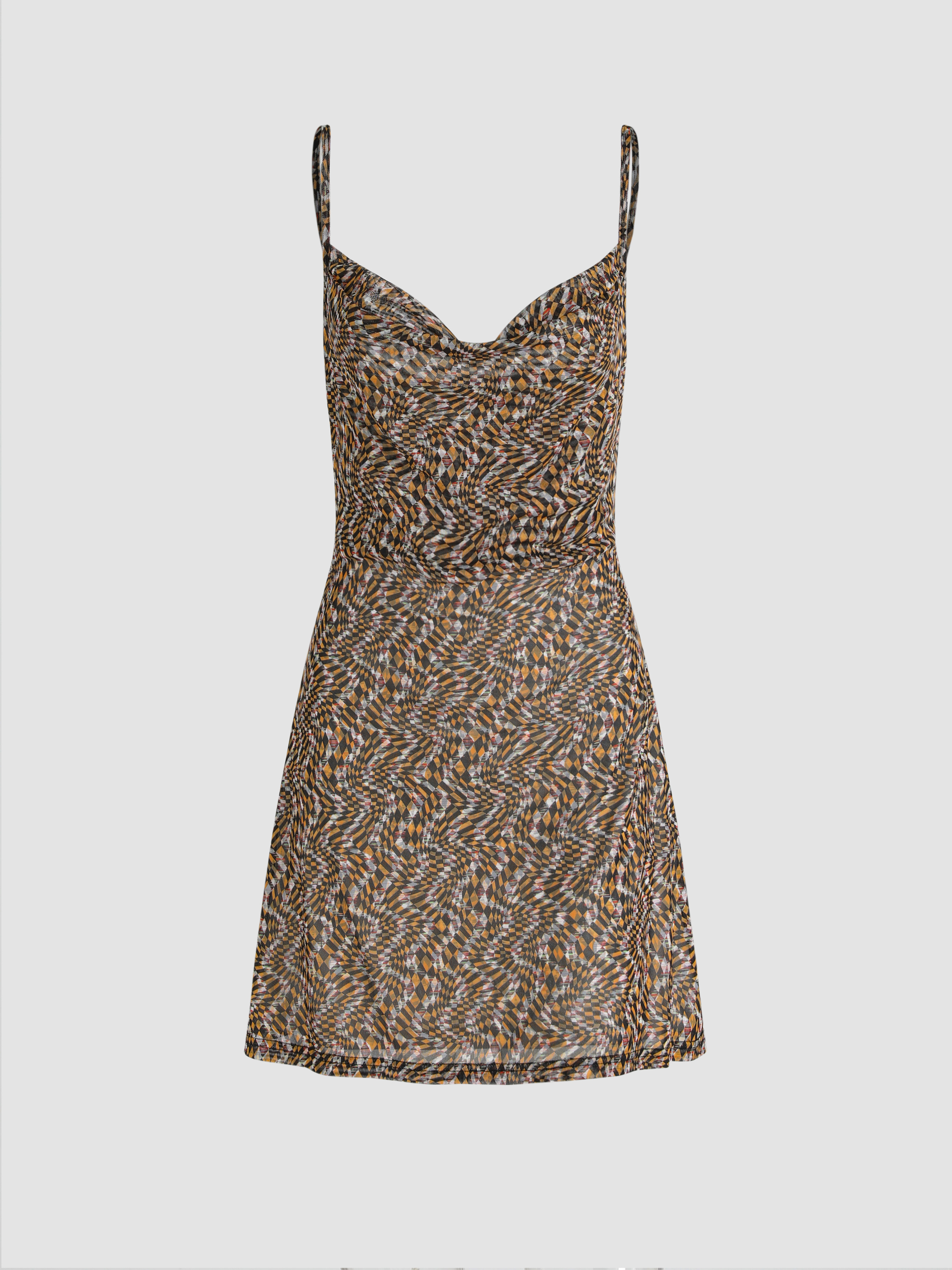 Geometric Print Mesh Mini Dress - Cider