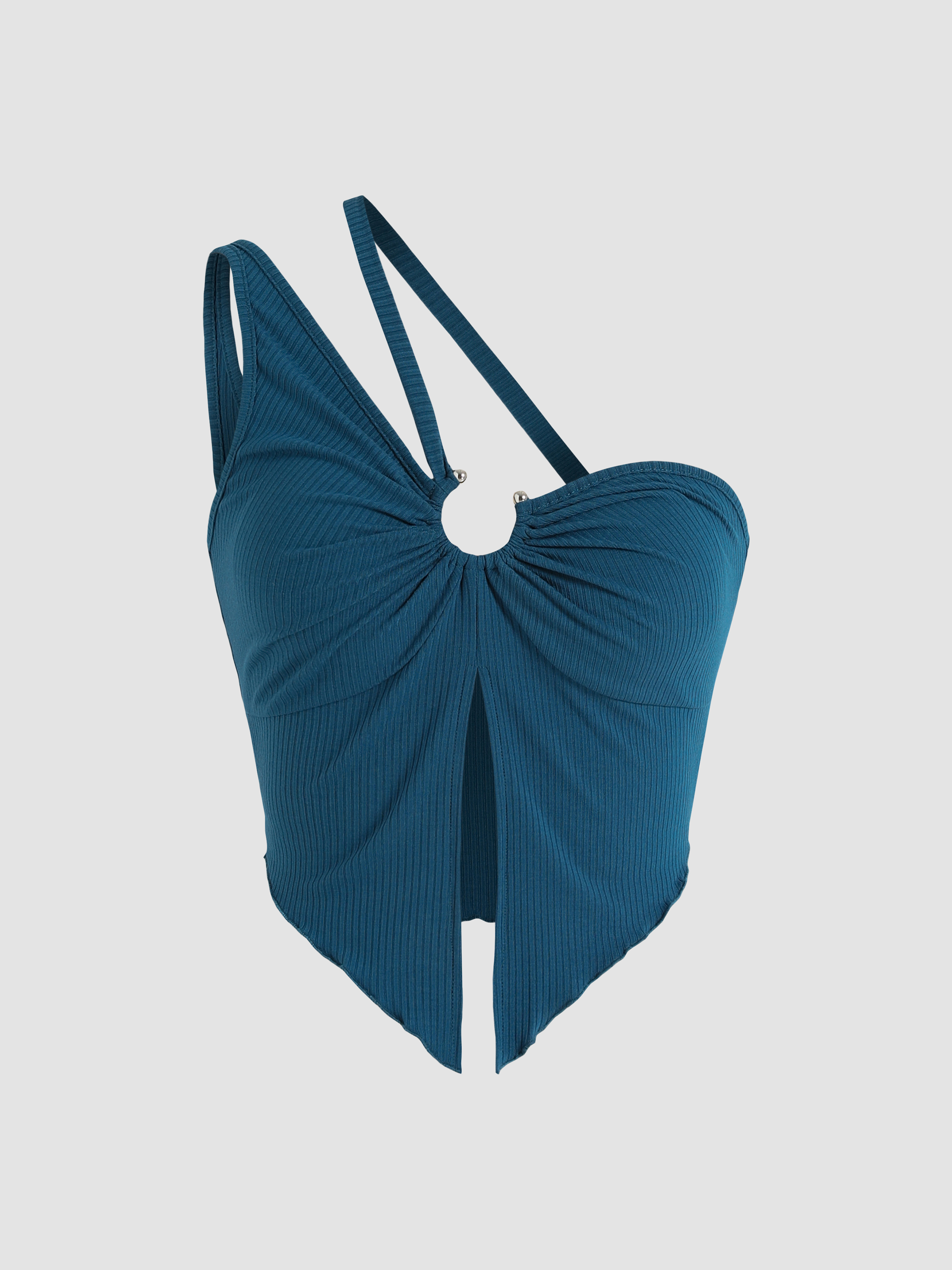 One Shoulder O-ring Crop Top For Party/Clubbing Vacation