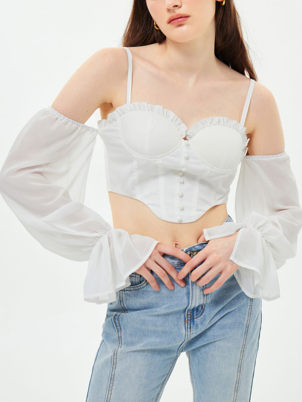 Solid Ruffle Corset Crop Blouse