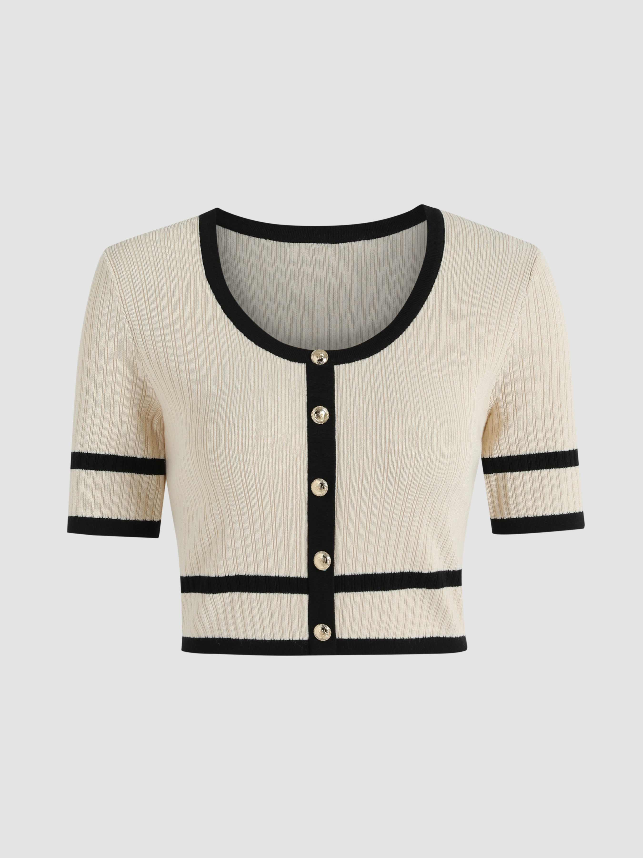 Rib Knit Button-Up Crop Shirt - Cider