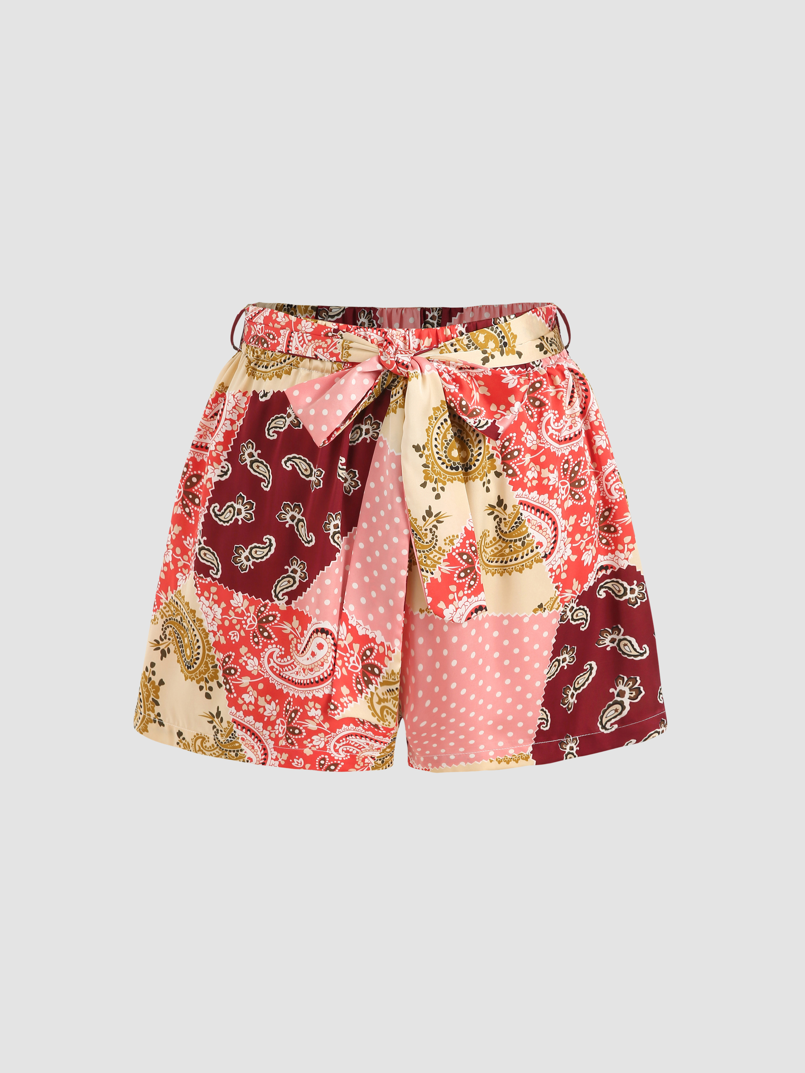 Boho Paisley Patchwork Shorts - Cider
