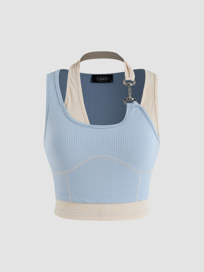 Patchwork Chain Rib Tank Top - Cider