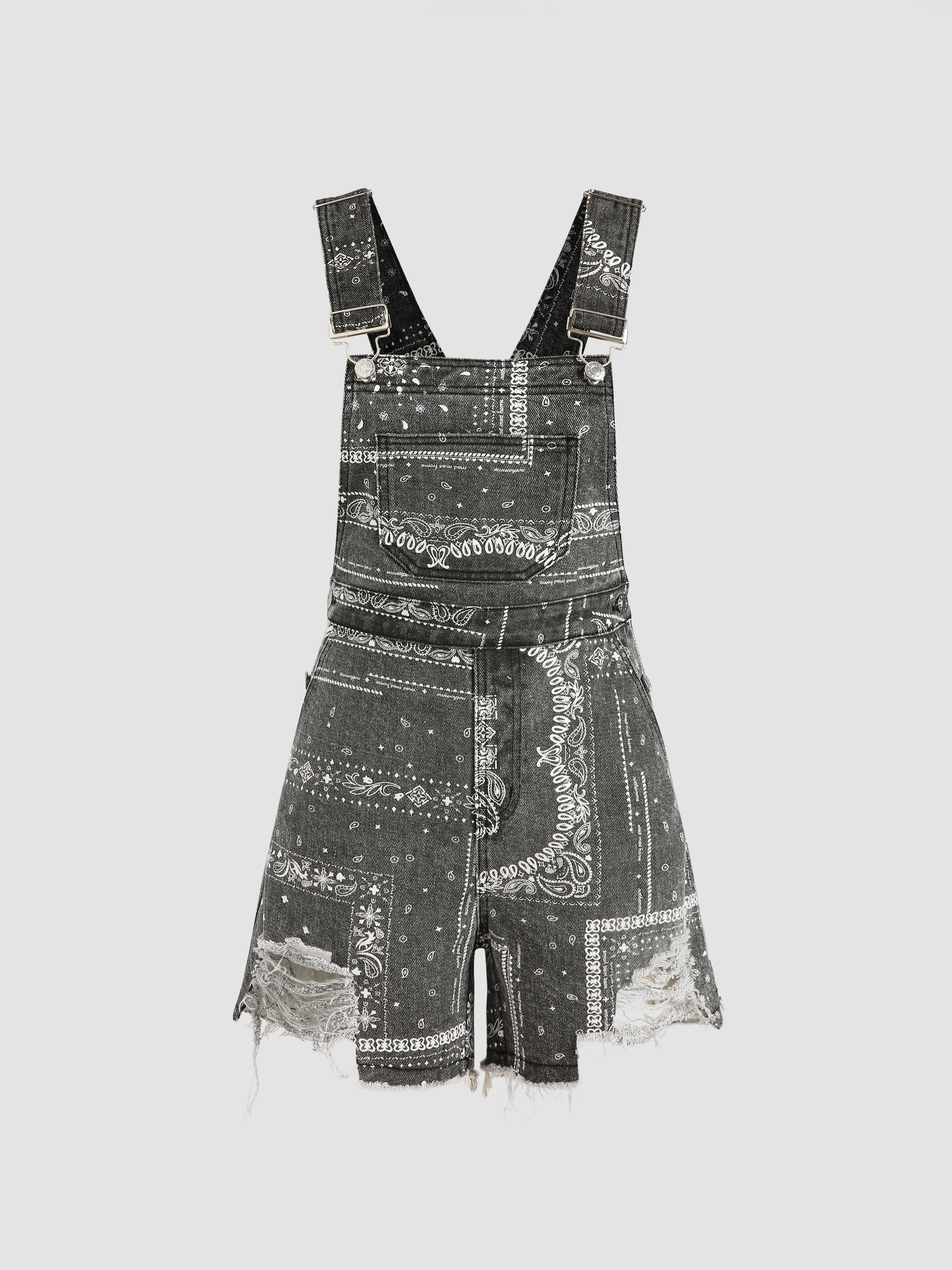 Denim Paisley Print Overalls - Cider