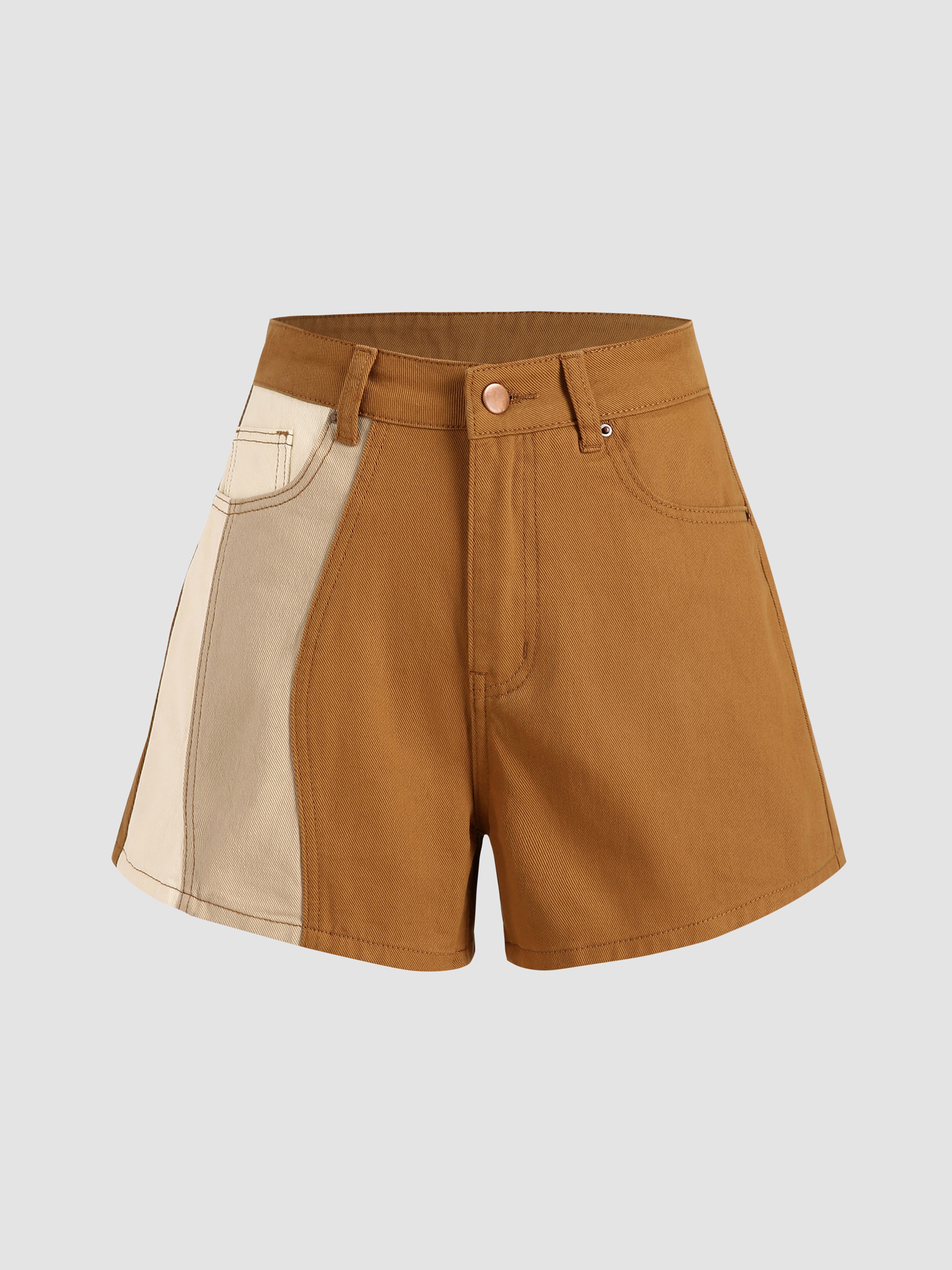 Patchwork Stitching Pocket Shorts - Cider