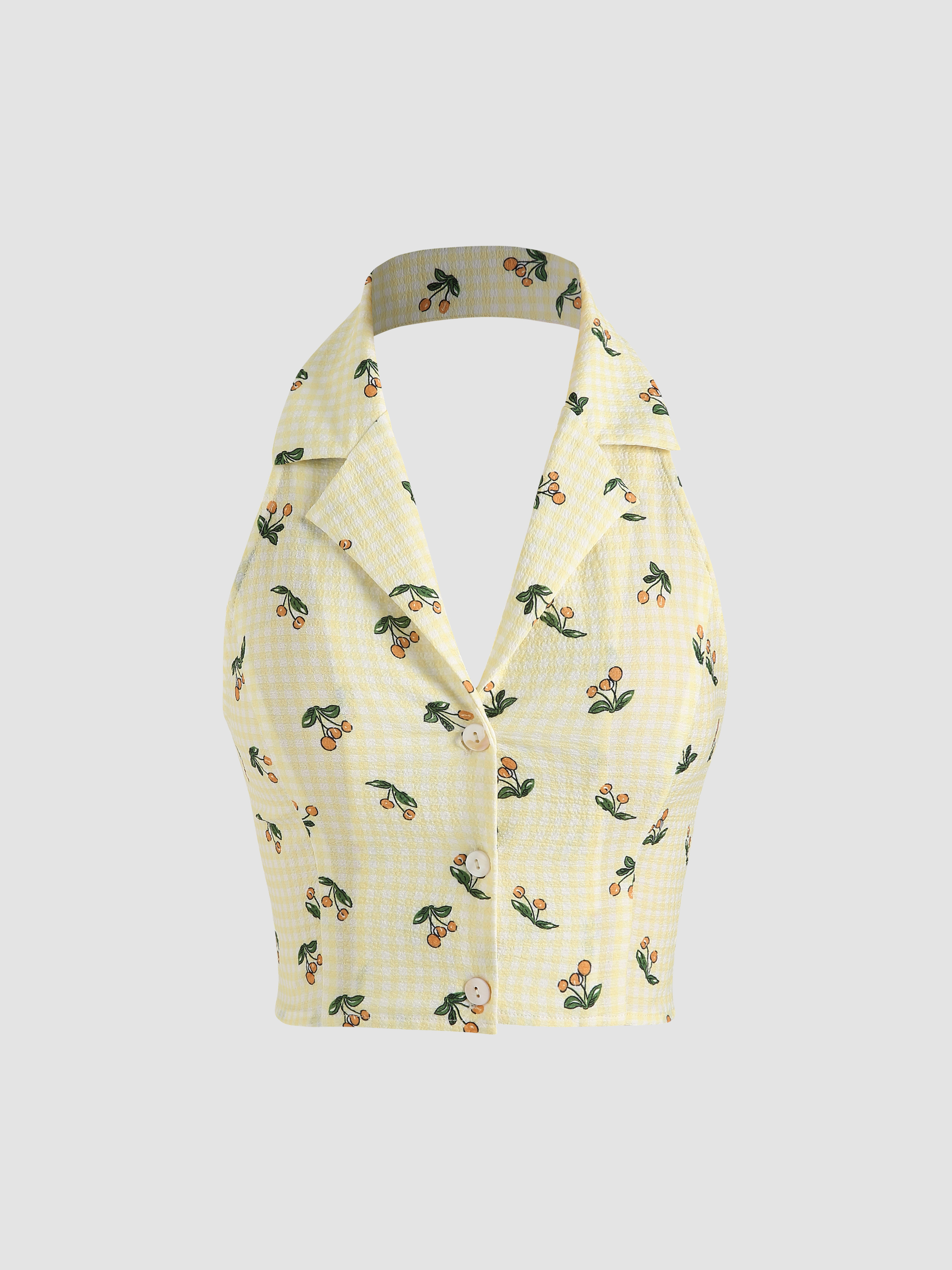 Cherry Button Up Halter Top - Cider