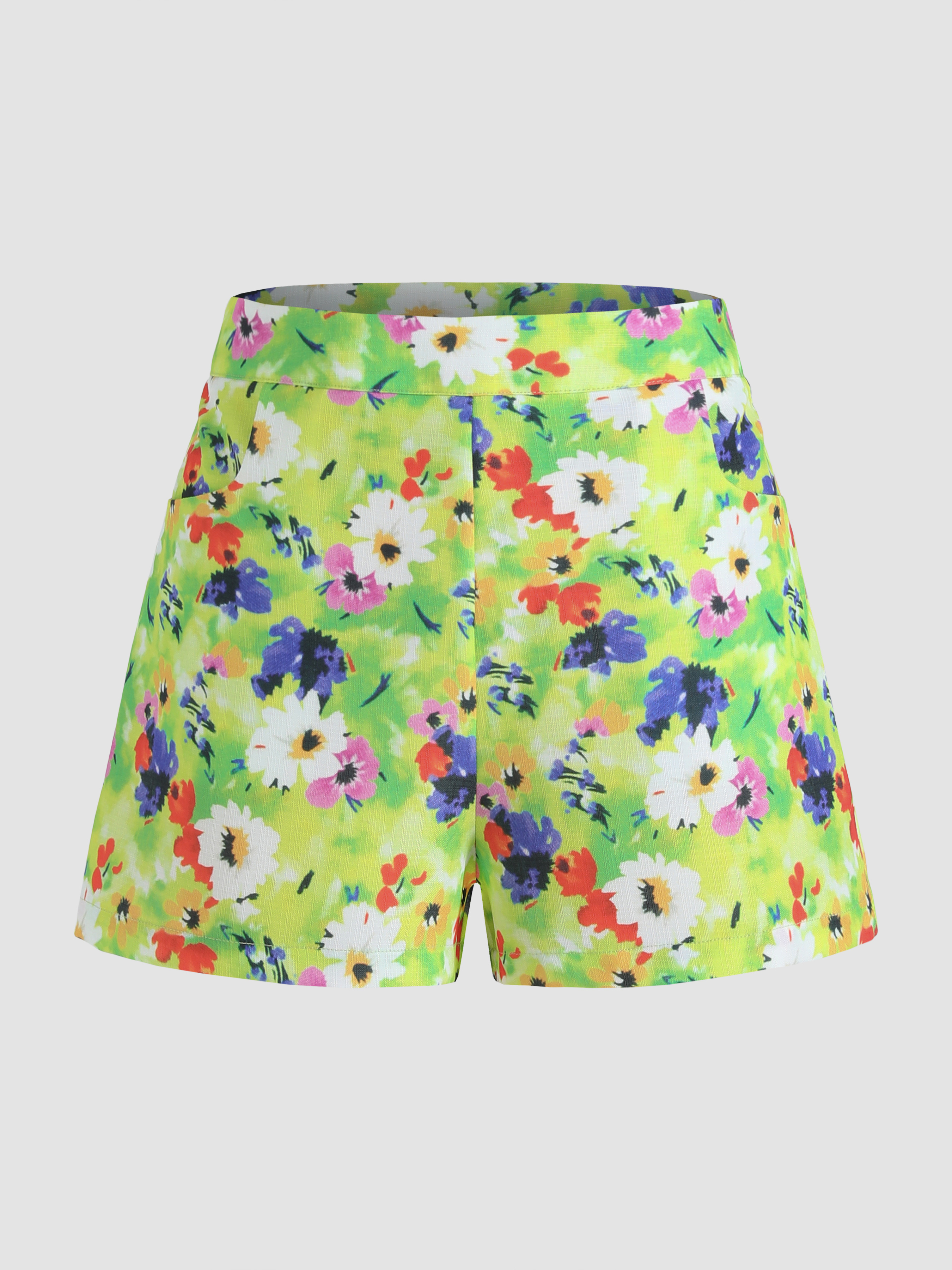 Floral Print Mini Shorts - Cider