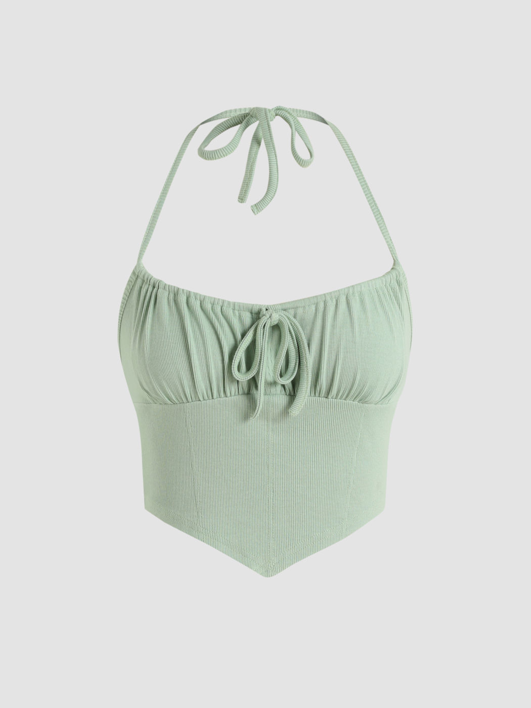 Solid Rib Halter Corset Tank Top For Party/Clubbing