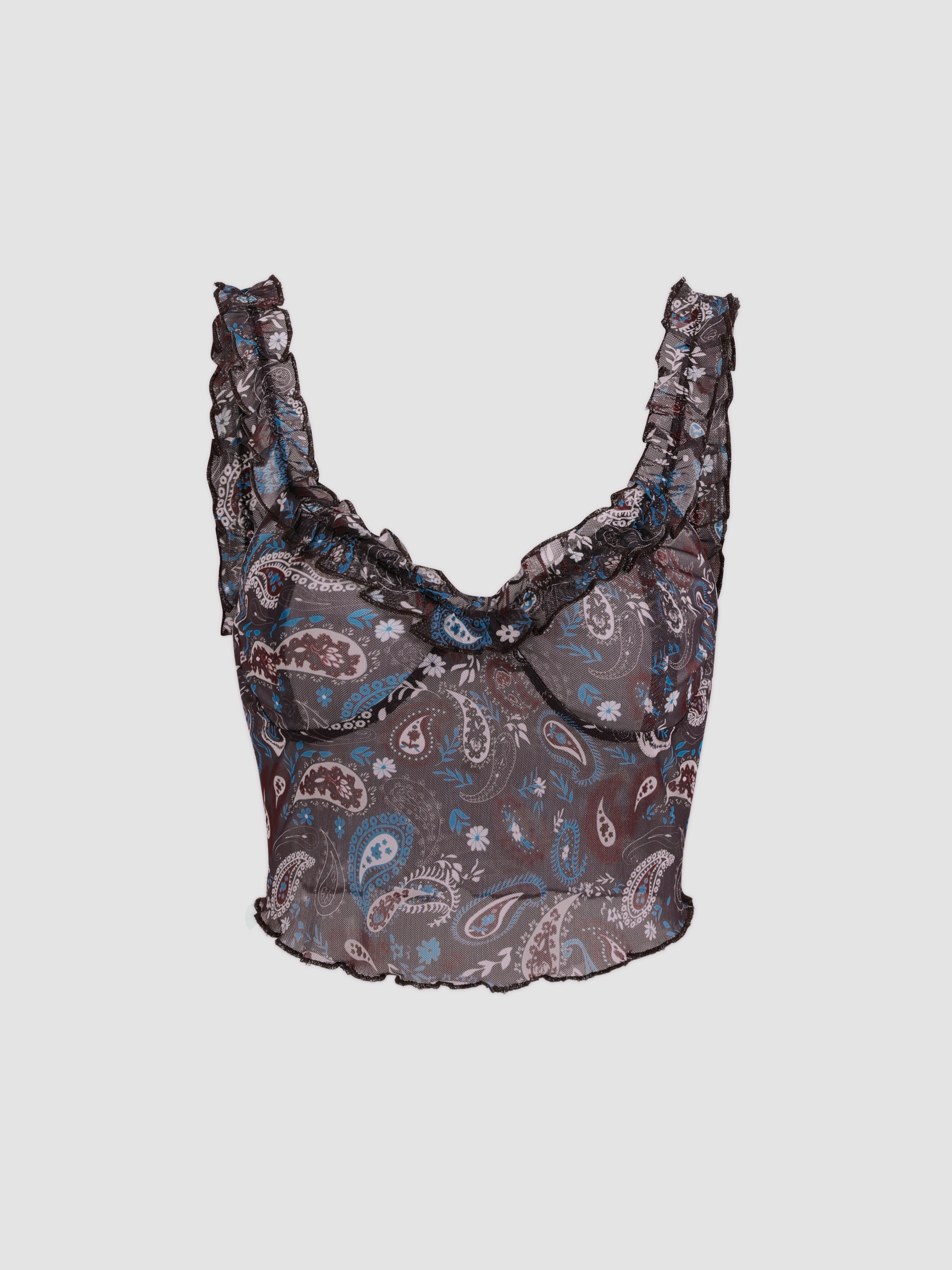 Paisley Ruffle Mesh Top - Cider
