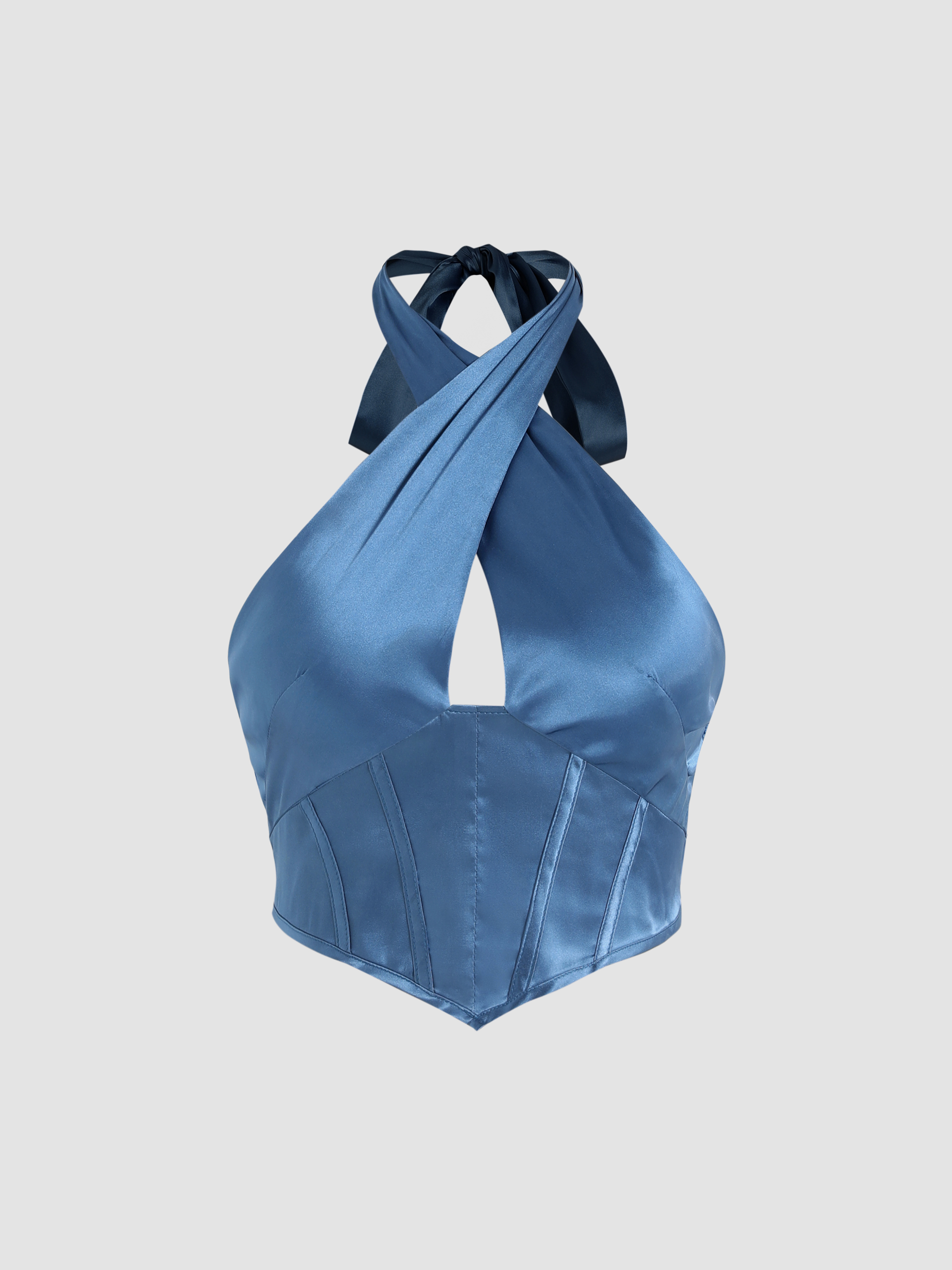 Solid Satin Halter Tank Top For Date