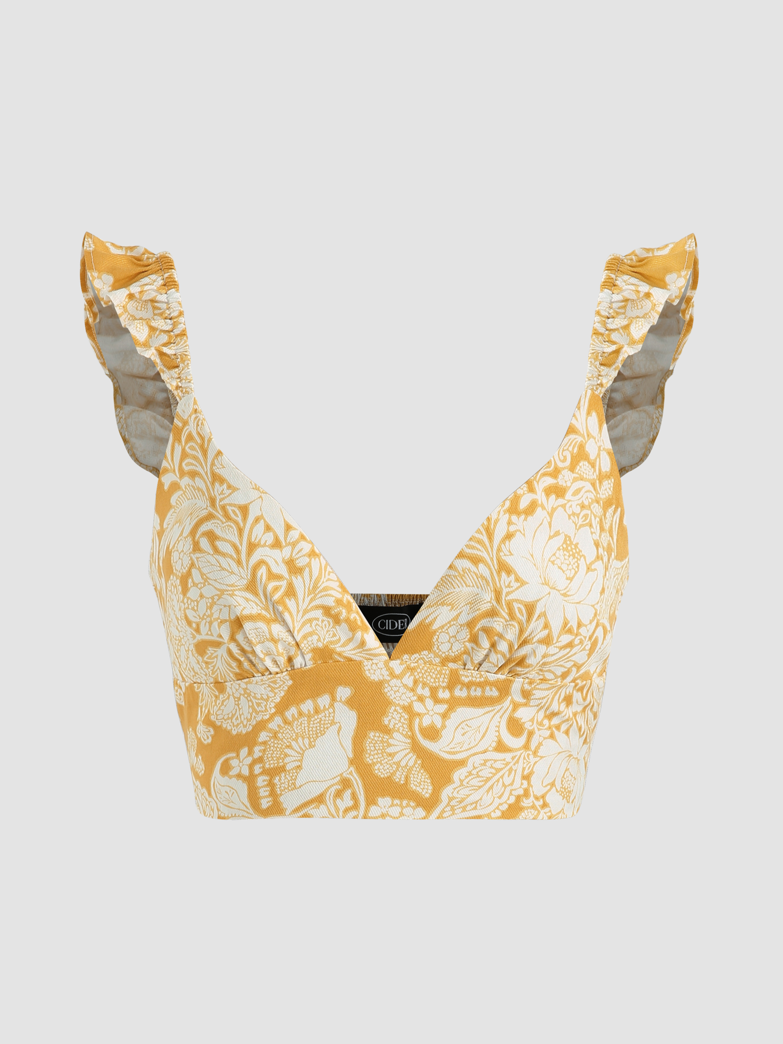 Floral Ruffle Shirred Tank Top - Cider