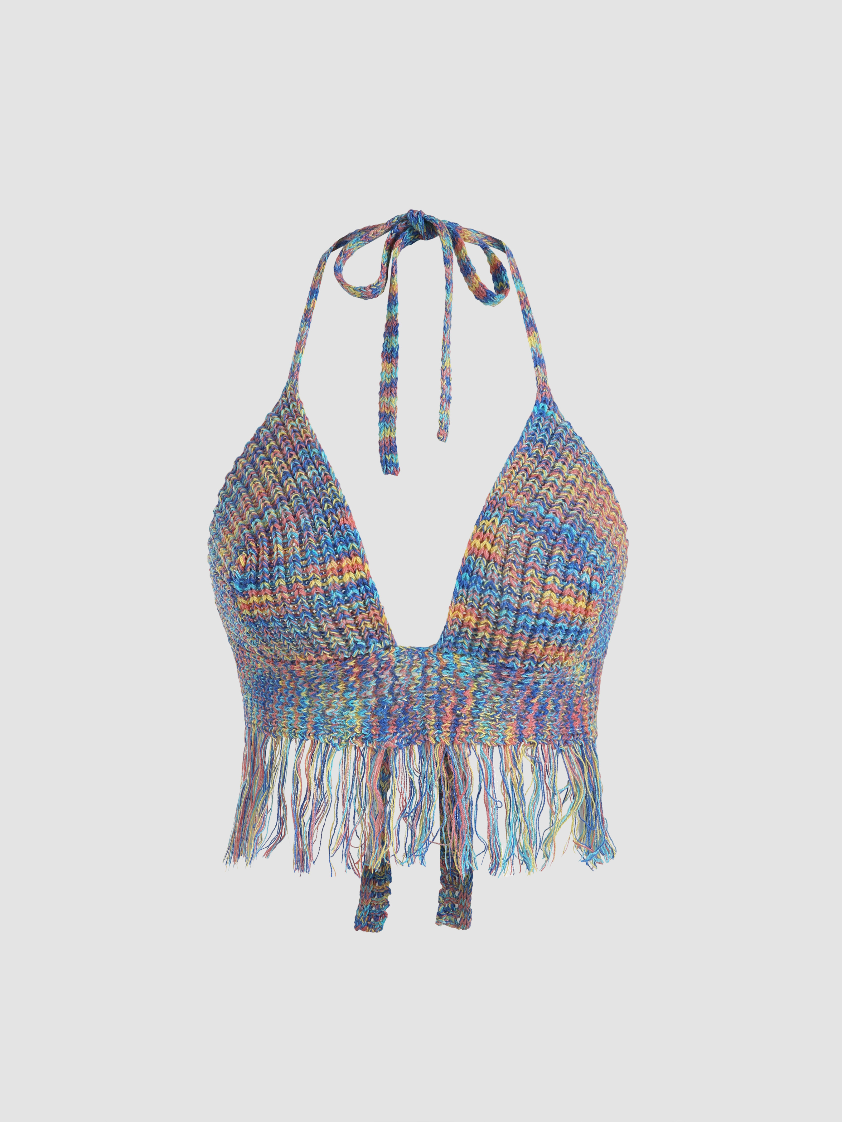Deep V Tassel Halter Top - Cider