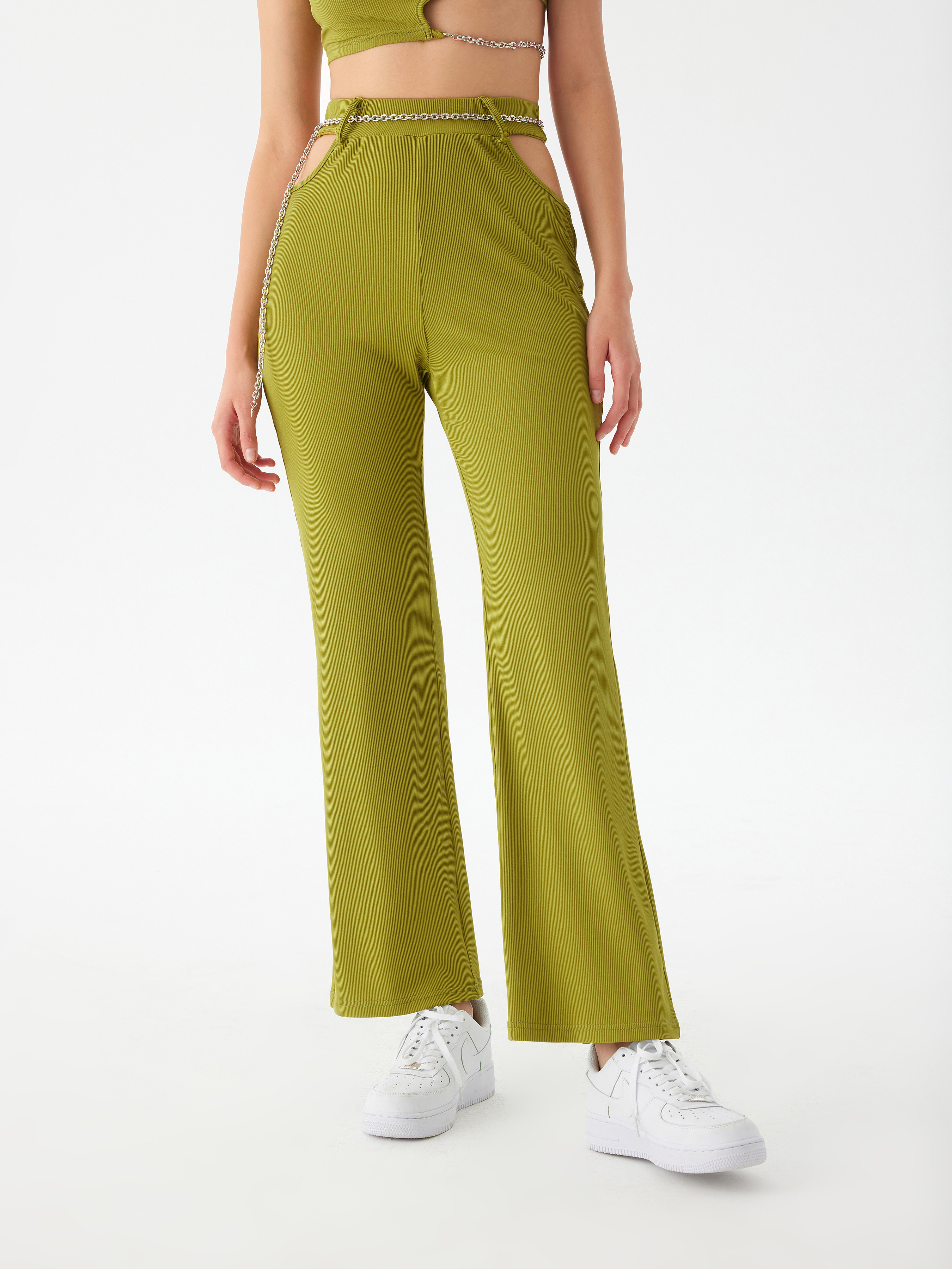 Chain Detail Cut Out Flares For Daily Casual Date