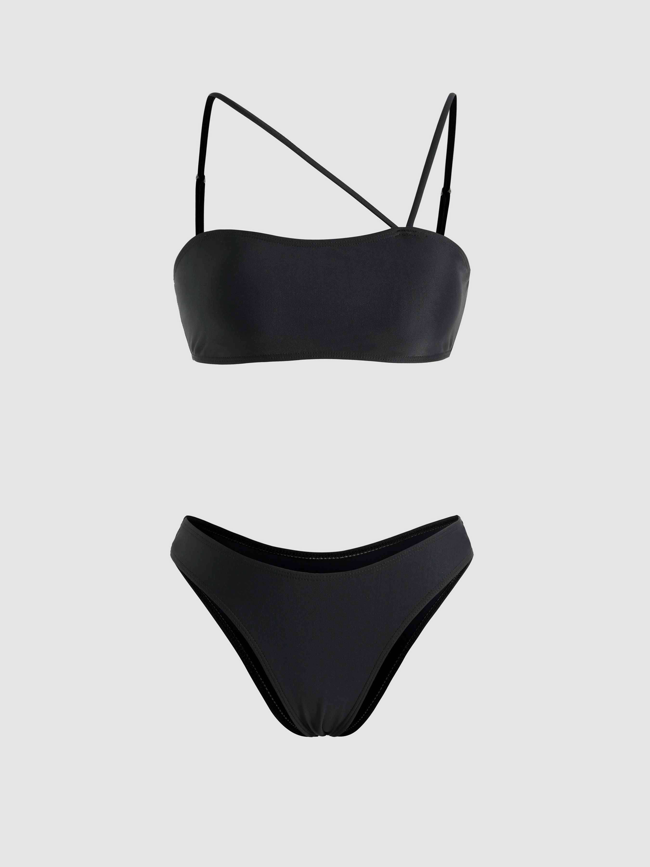 Solid Asymmetrical Bikini Set - Cider