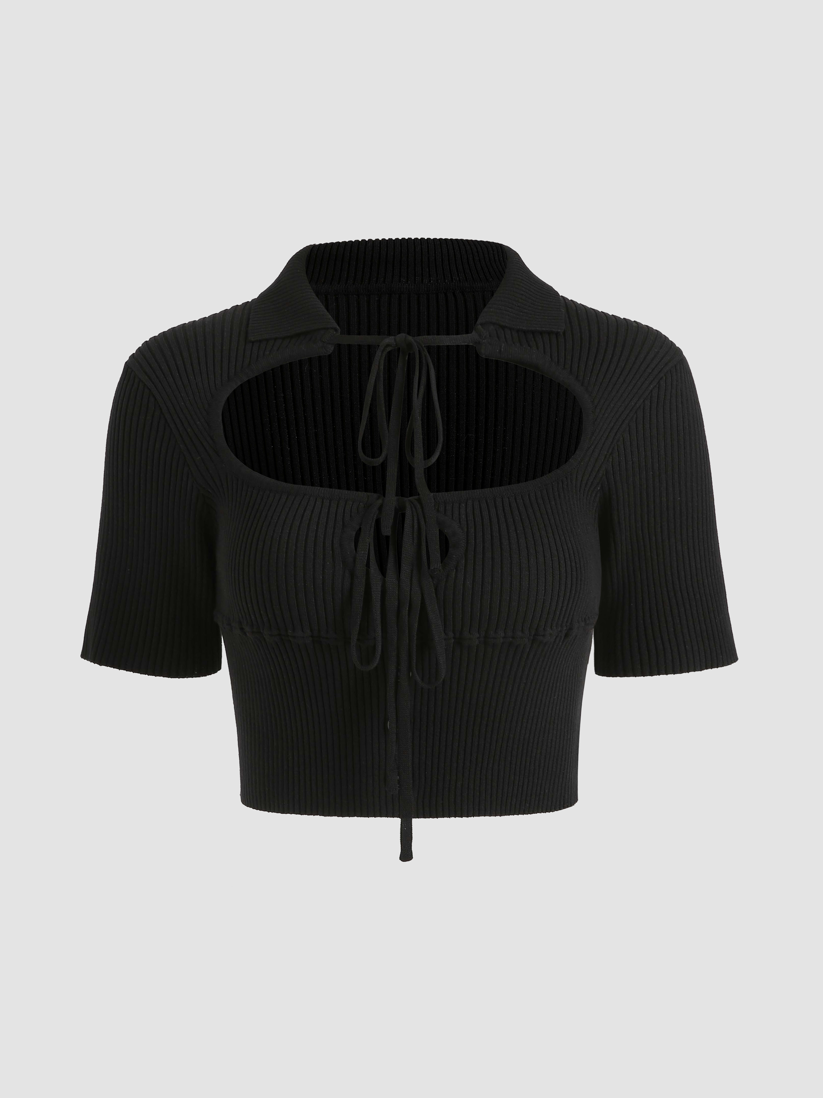 Solid Cut Out Rib Top For Daily Casual