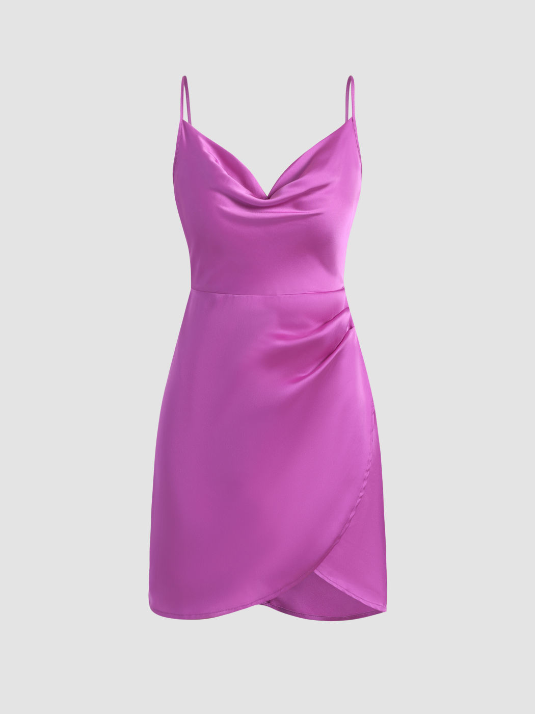 Barbiecore Sun Dresses Solid Satin Slit Mini Dress For Exhibition Date Vacation