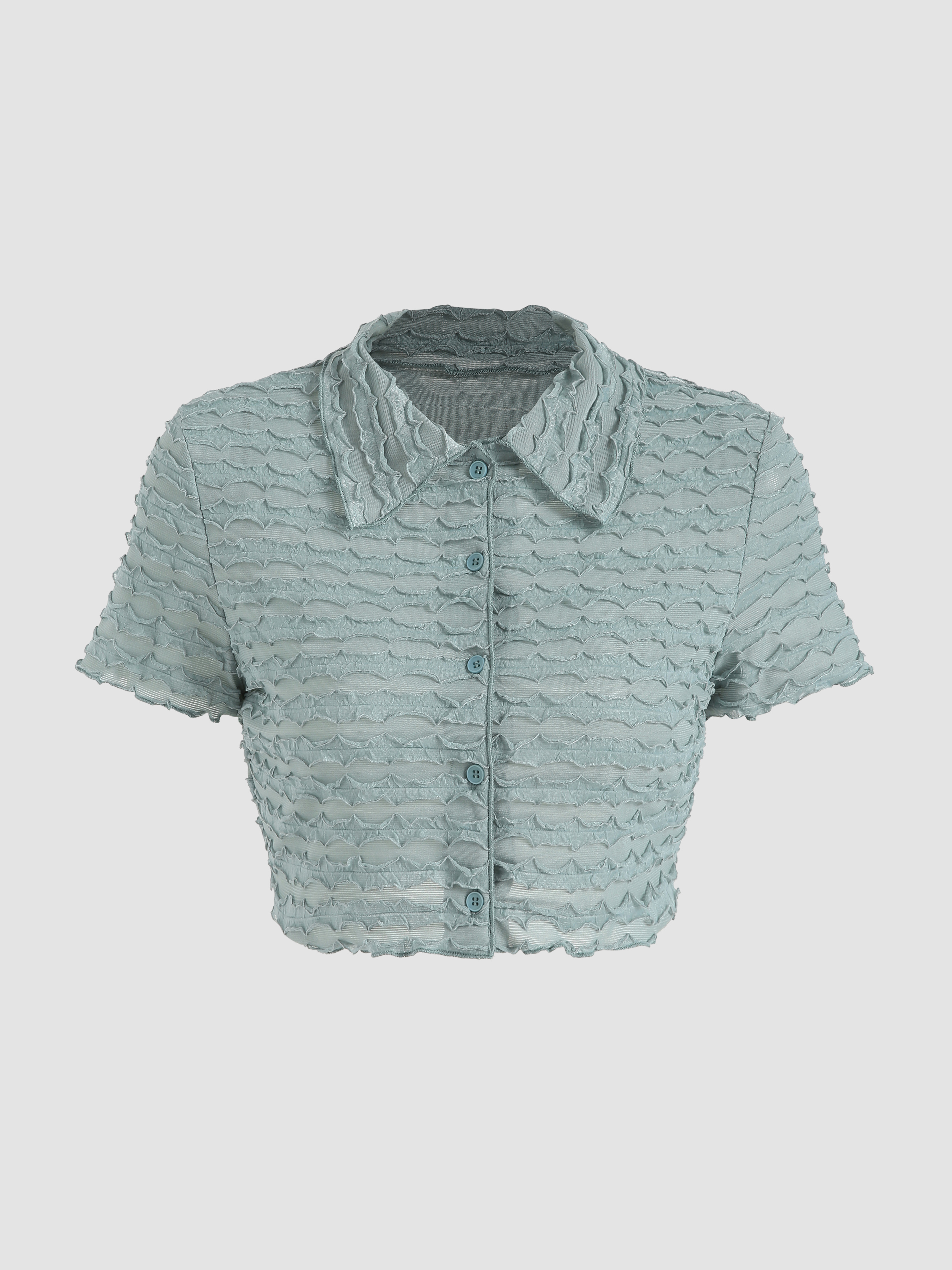 Solid Texture Polo Crop Top - Cider