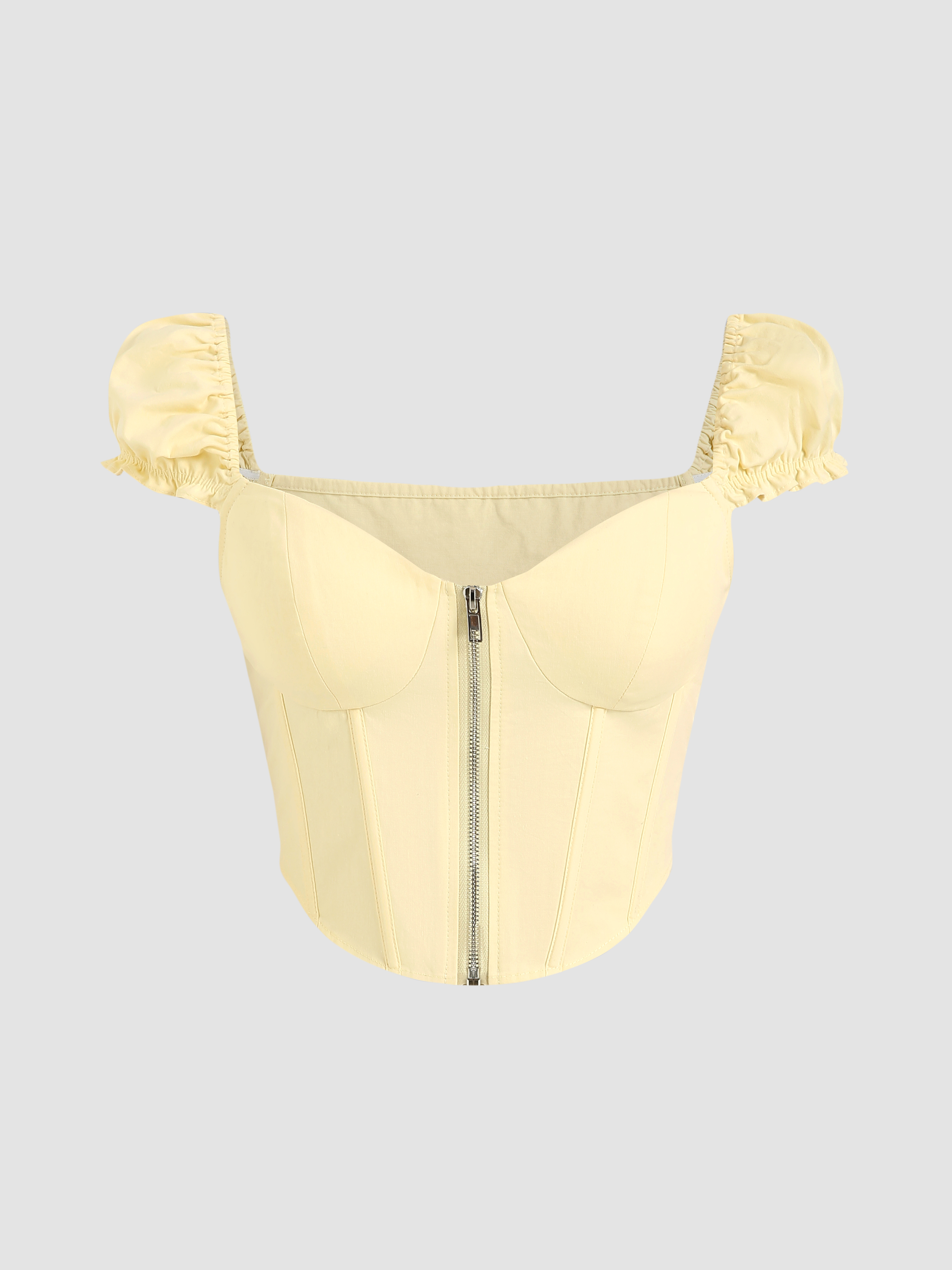 Solid Zip Up Corset Top - Cider