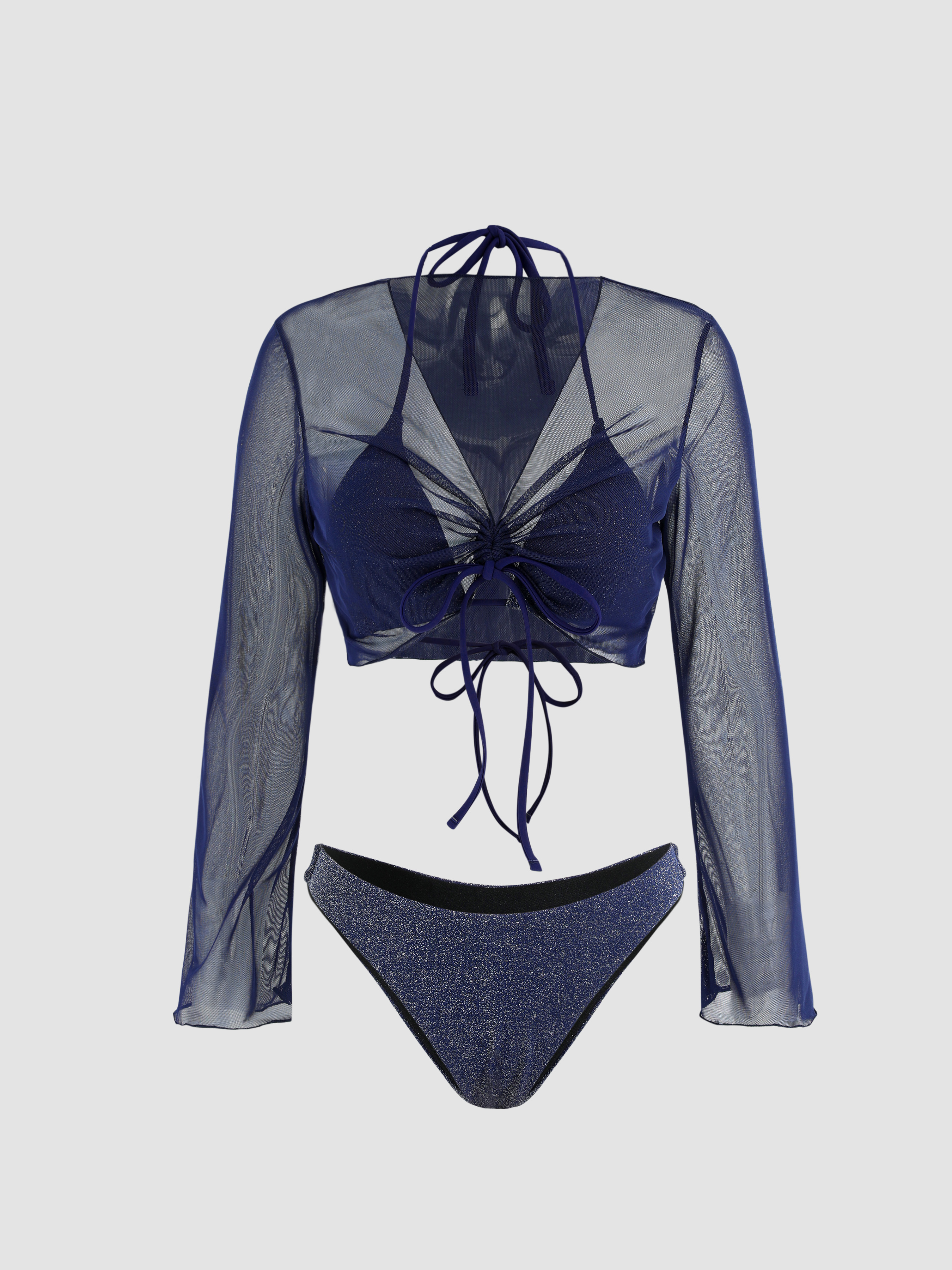 Night Rose Triangle Bikini Set & Mesh Top - Cider