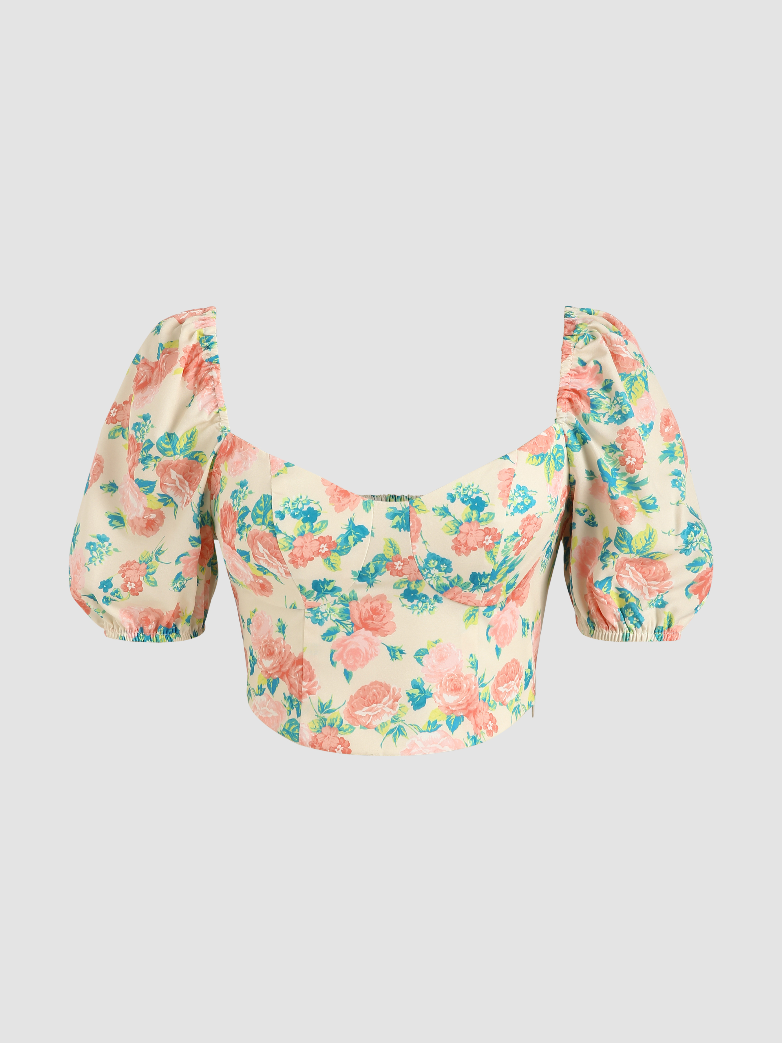 Rose Pattern Shirred Blouse - Cider
