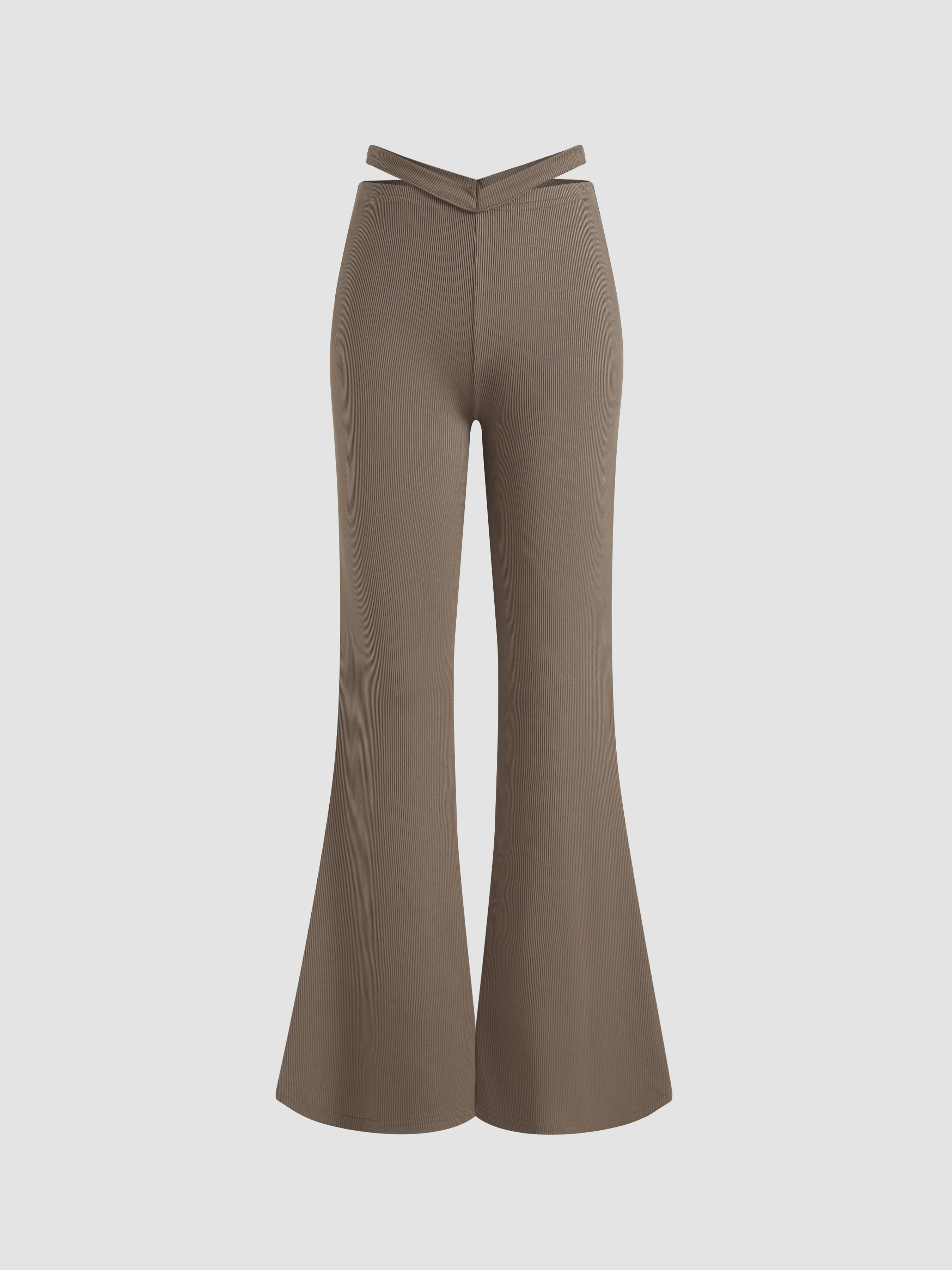 Solid Rib Flare Leg Trousers Cider