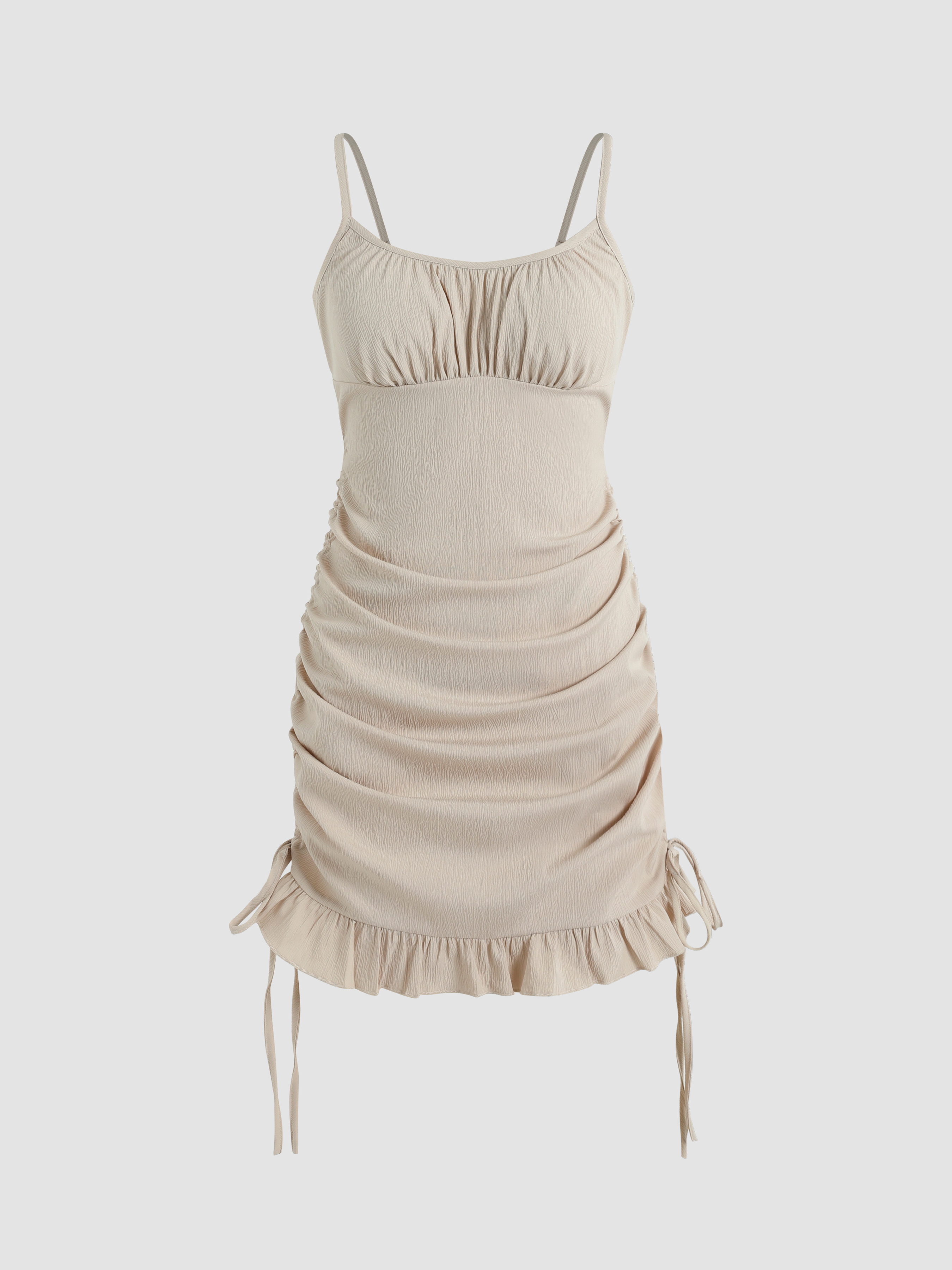 Woven Solid Ruffle Hem Ruched Mini Dress For Daily Casual Date