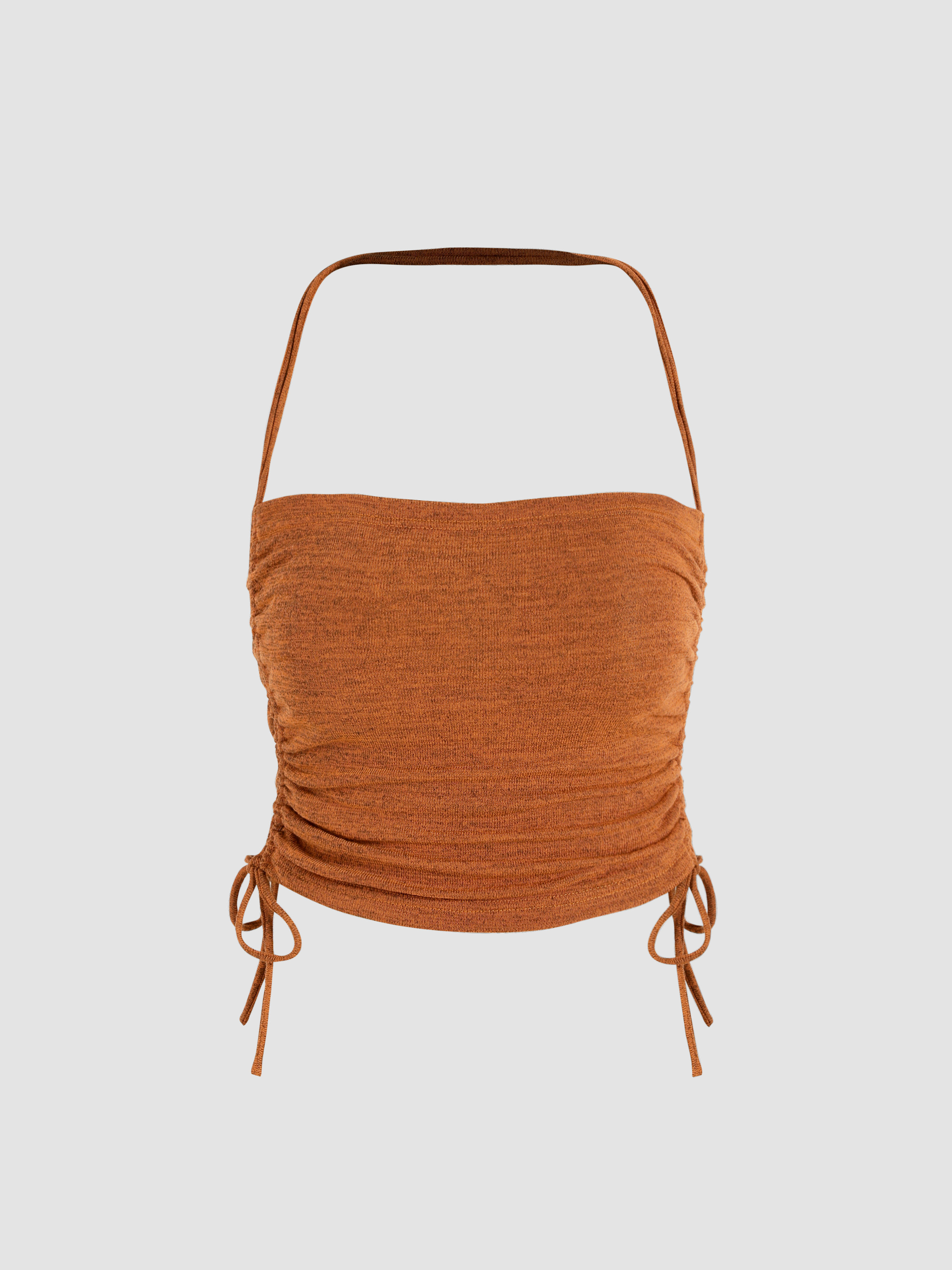 Ruched Halter Tank Top - Cider