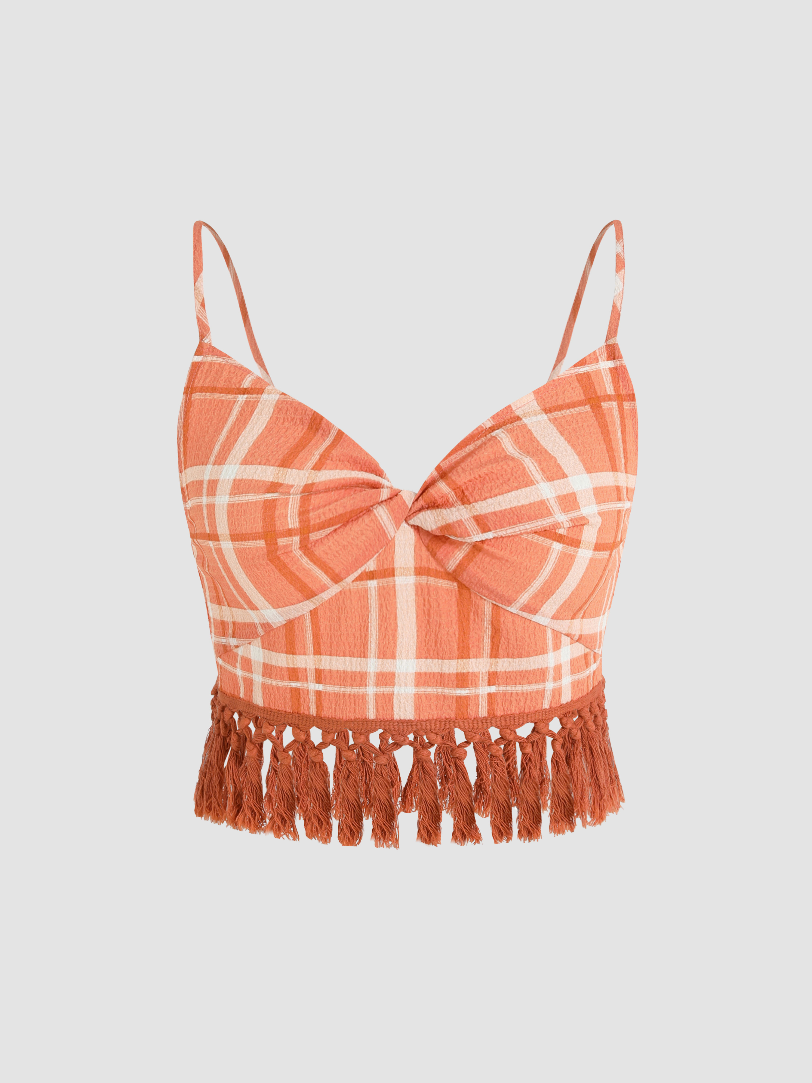 Plaid Tassel Crop Top For Exhibition Vacation
