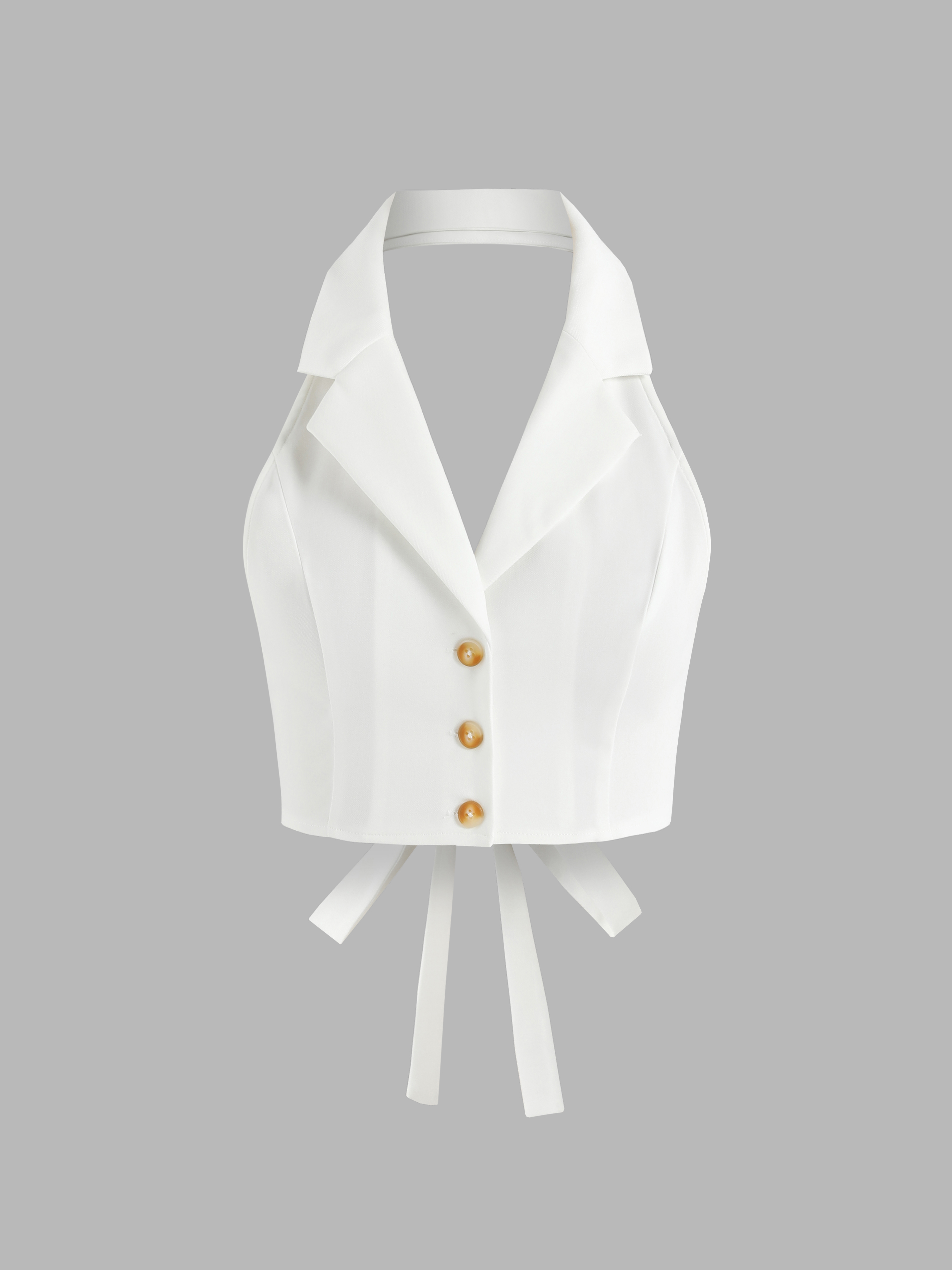 Solid Button Up Halter Top For Date Vacation