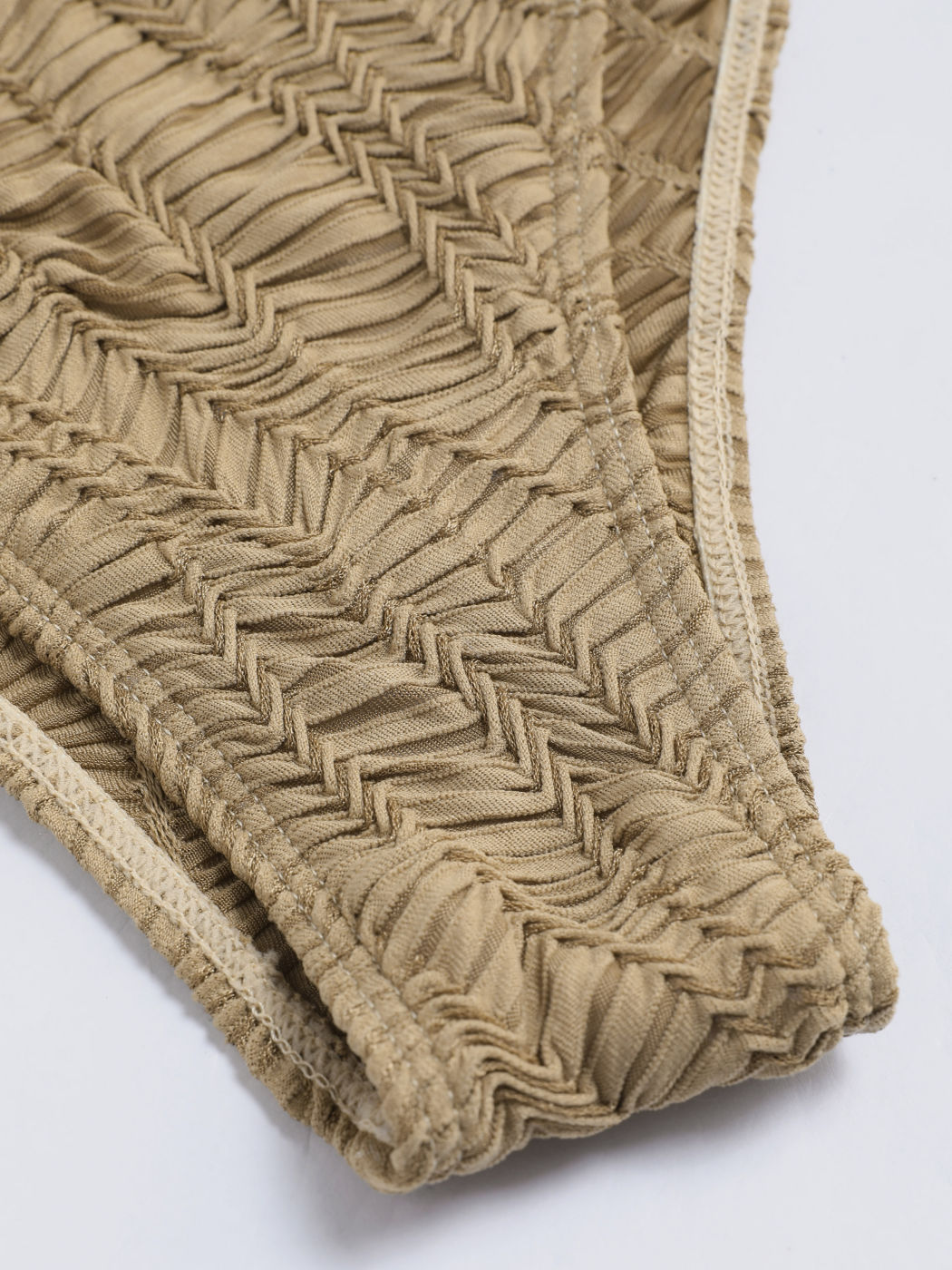 Solid Texture Triangle Bikini Swimsuit - Cider