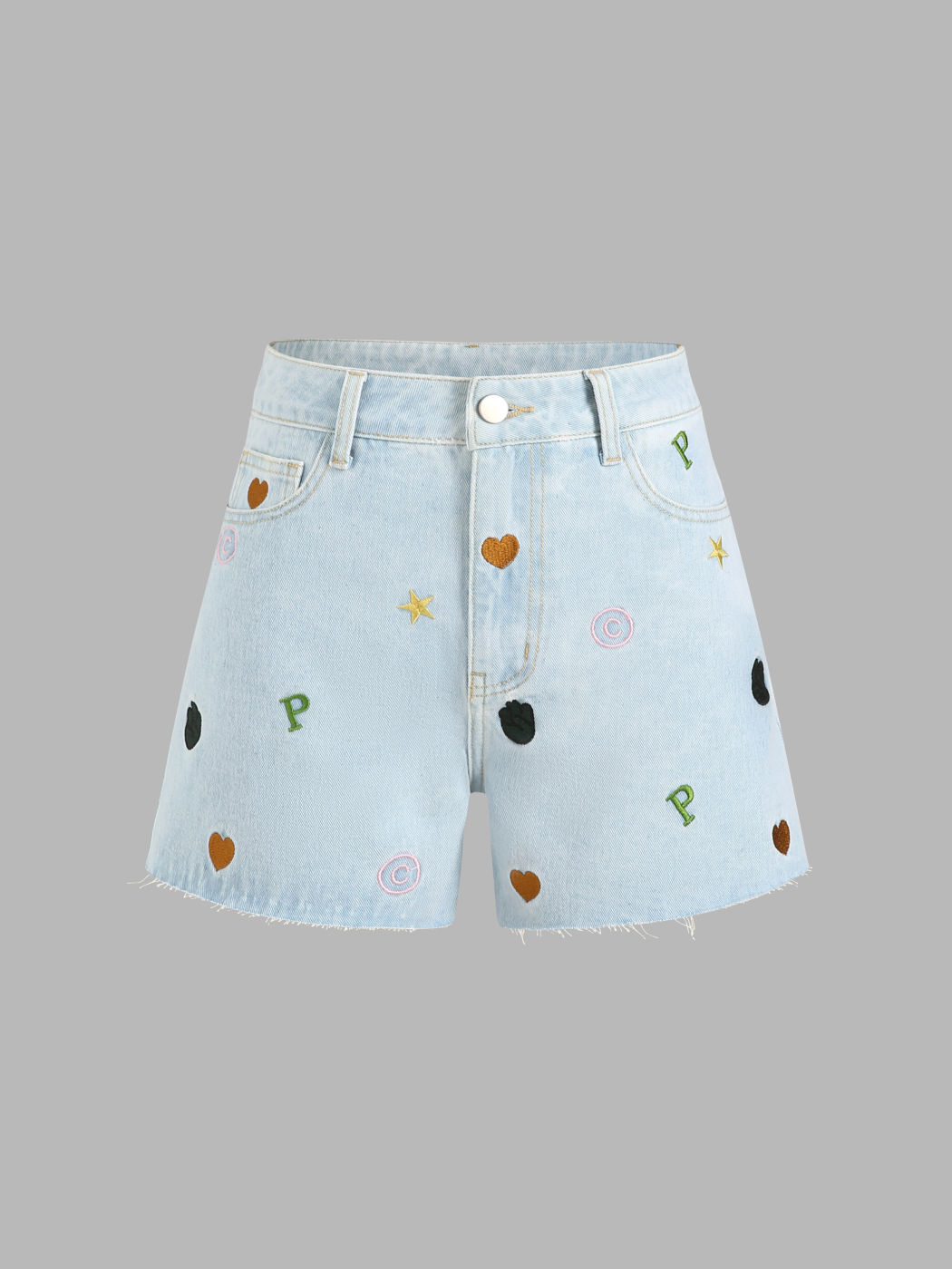 Embroidered Denim Mini Shorts For Date Music Festival/Live House ...